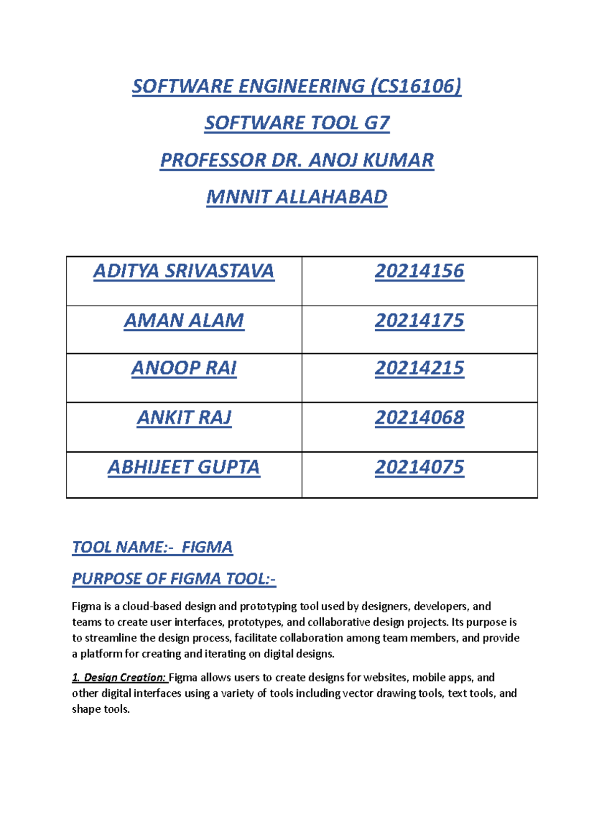 SW TOOL - SOFTWARE ENGINEERING (CS16106) SOFTWARE TOOL G PROFESSOR DR ...
