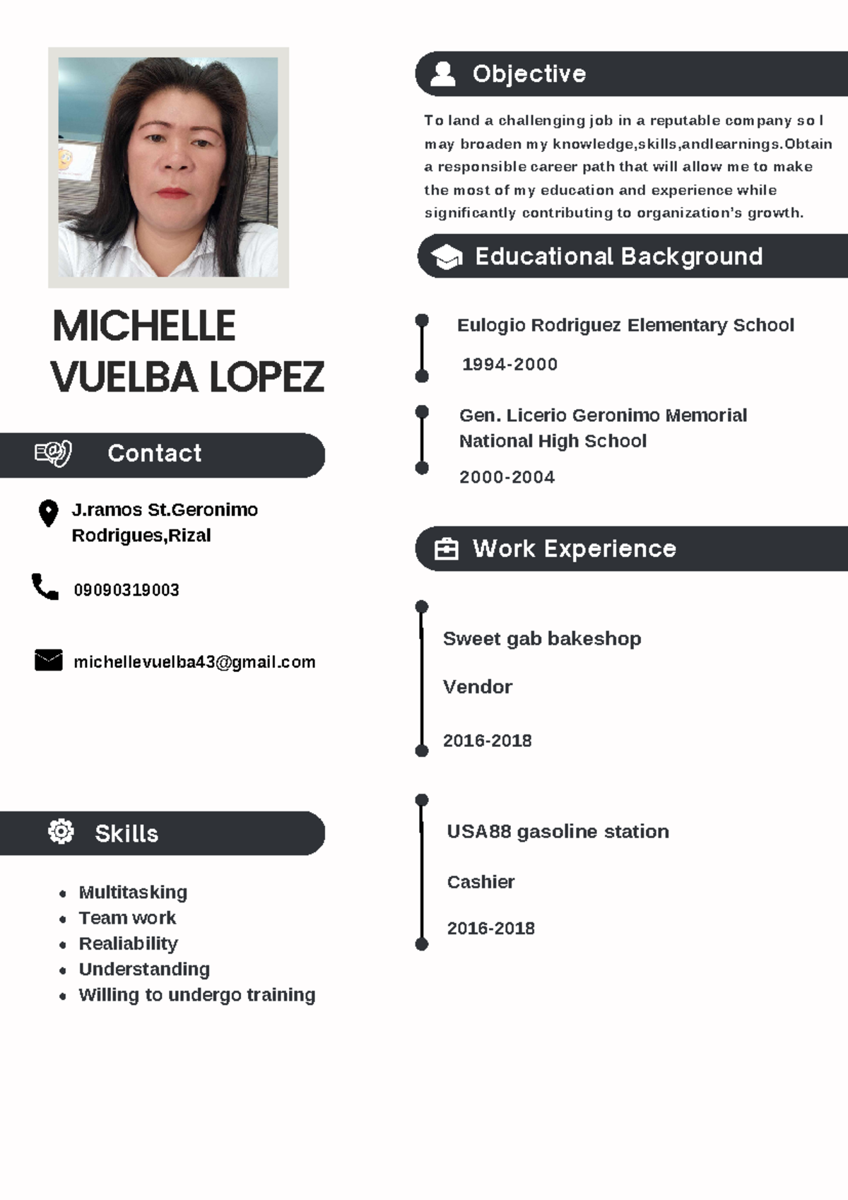Michelle Lopez Resume - well - To land a challenging job in a reputable company so I may broaden ...