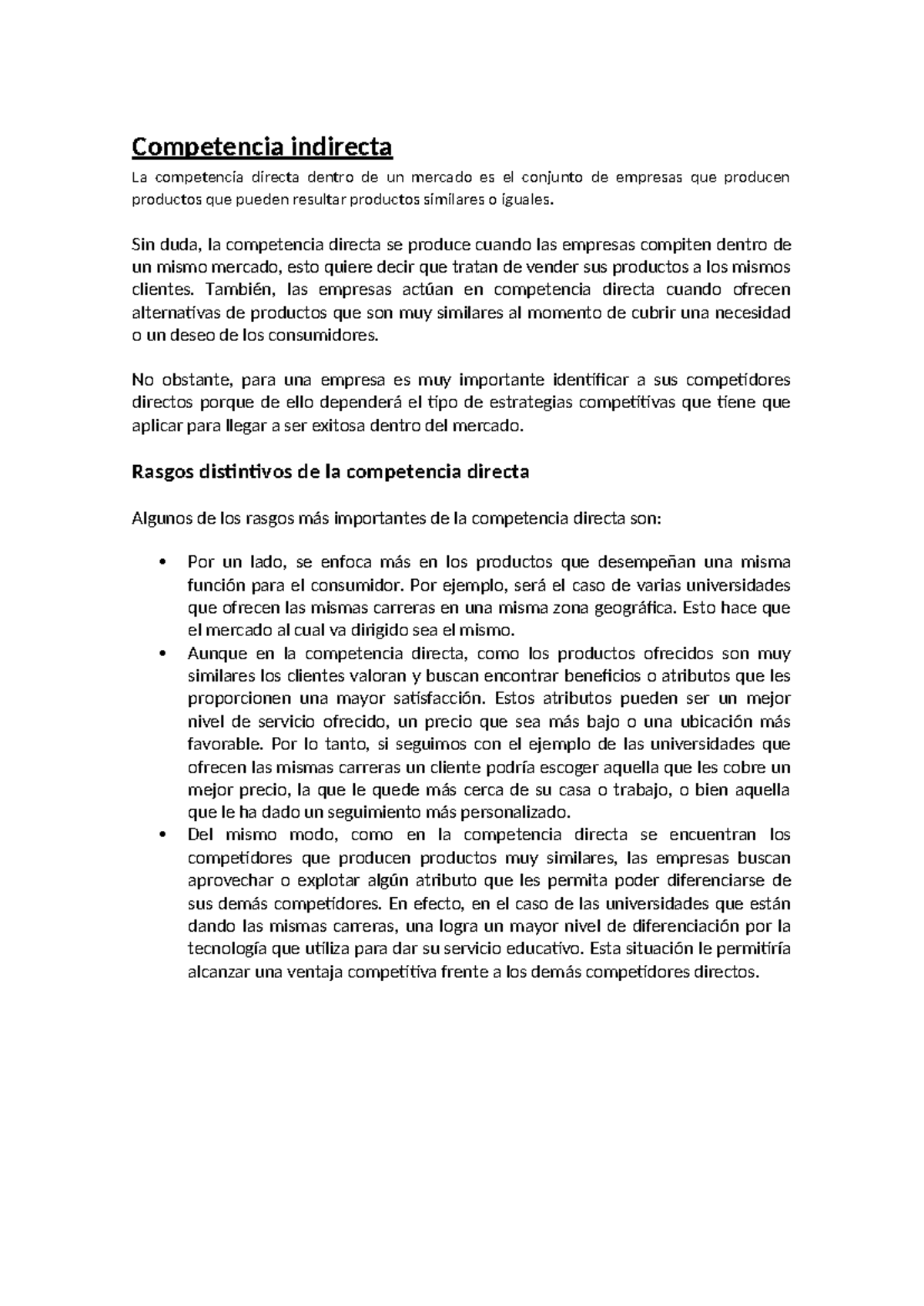 Competencia directa Indirecta Y Sustitutos - Competencia indirecta La ...