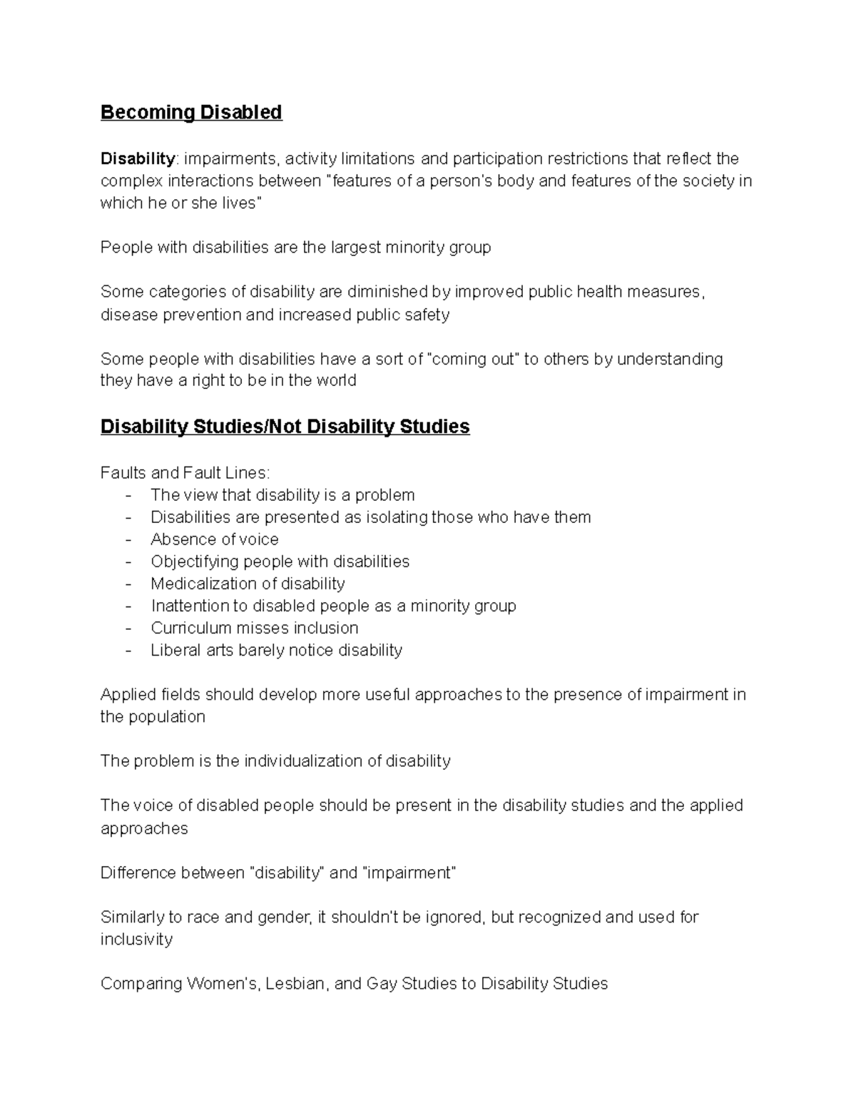 DST272 B Module 1 Notes - Becoming Disabled Disability: impairments ...