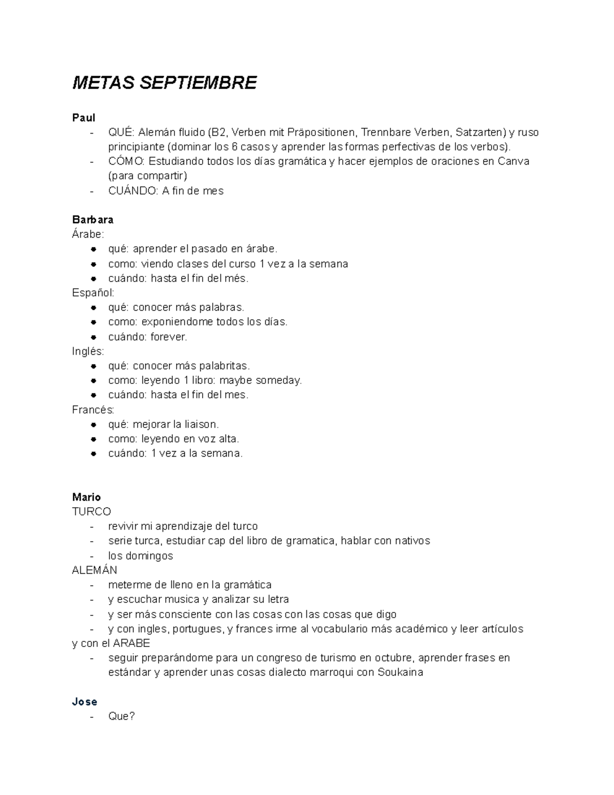 Metas Anarklub - Septiembre - METAS SEPTIEMBRE Paul - QUÉ: Alemán ...