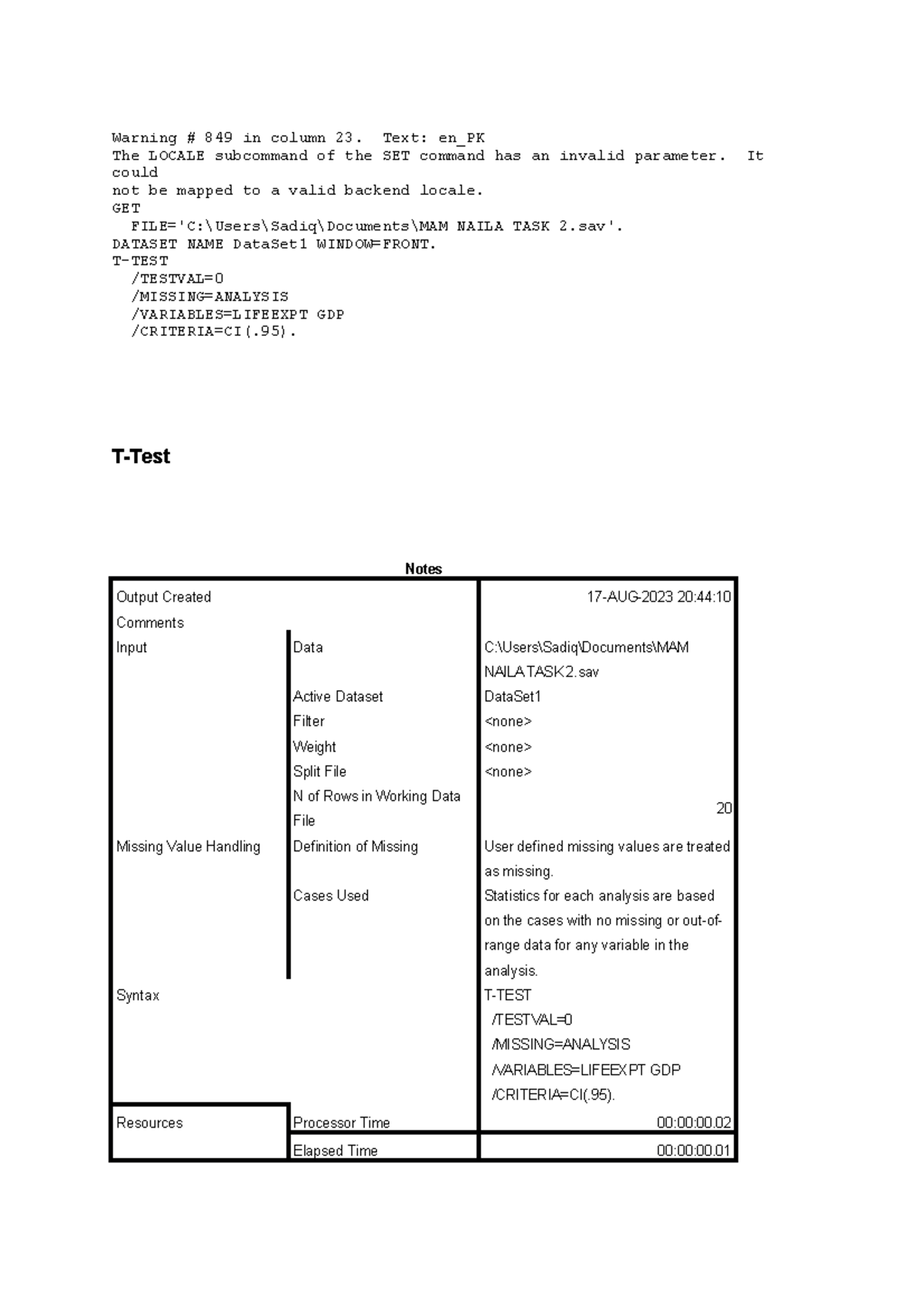 T Test Warning 849 In Column 23 Text Enpk The Locale Subcommand