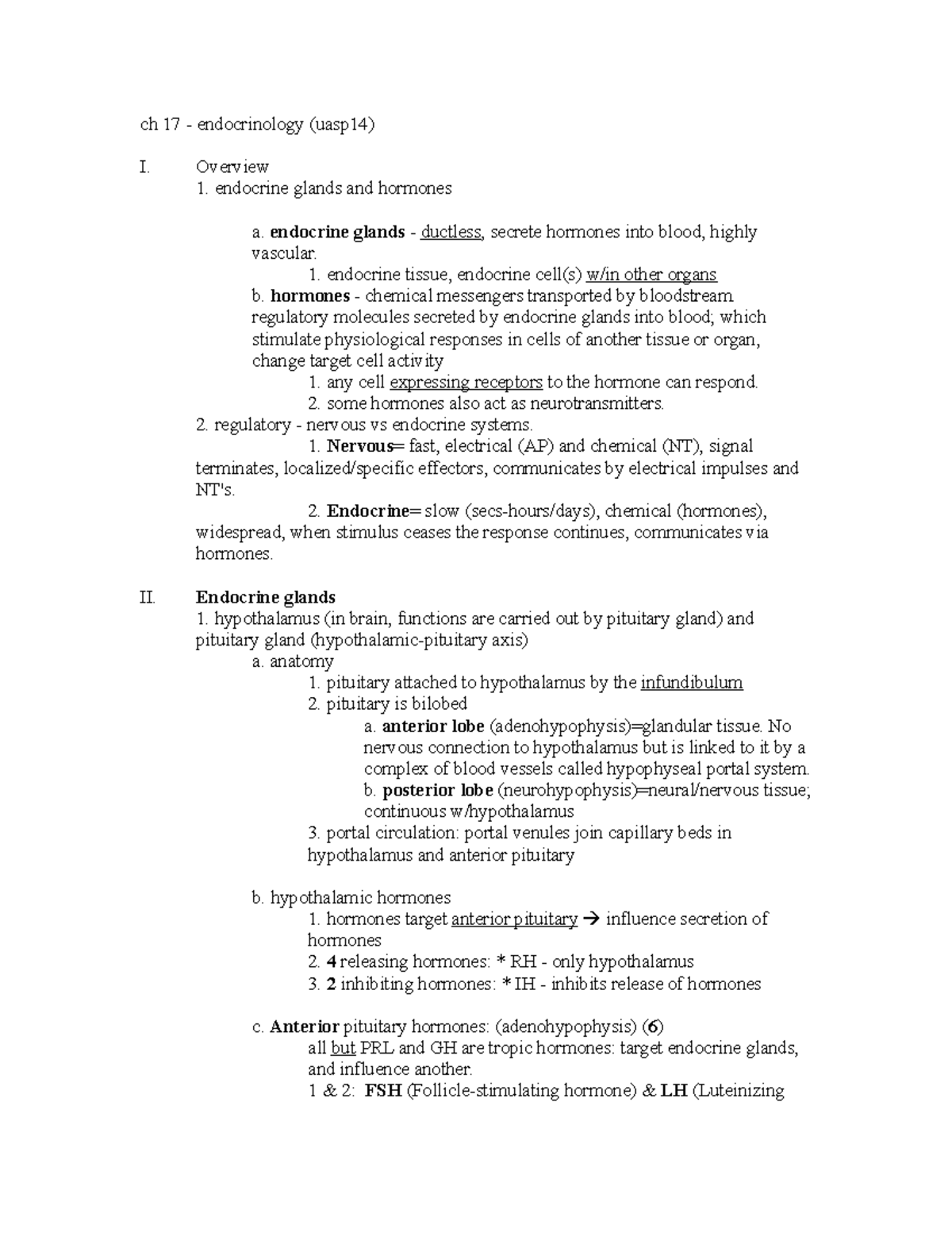 Chapter 17 notes - ch 17 - endocrinology (uasp14) I. Overview 1 ...