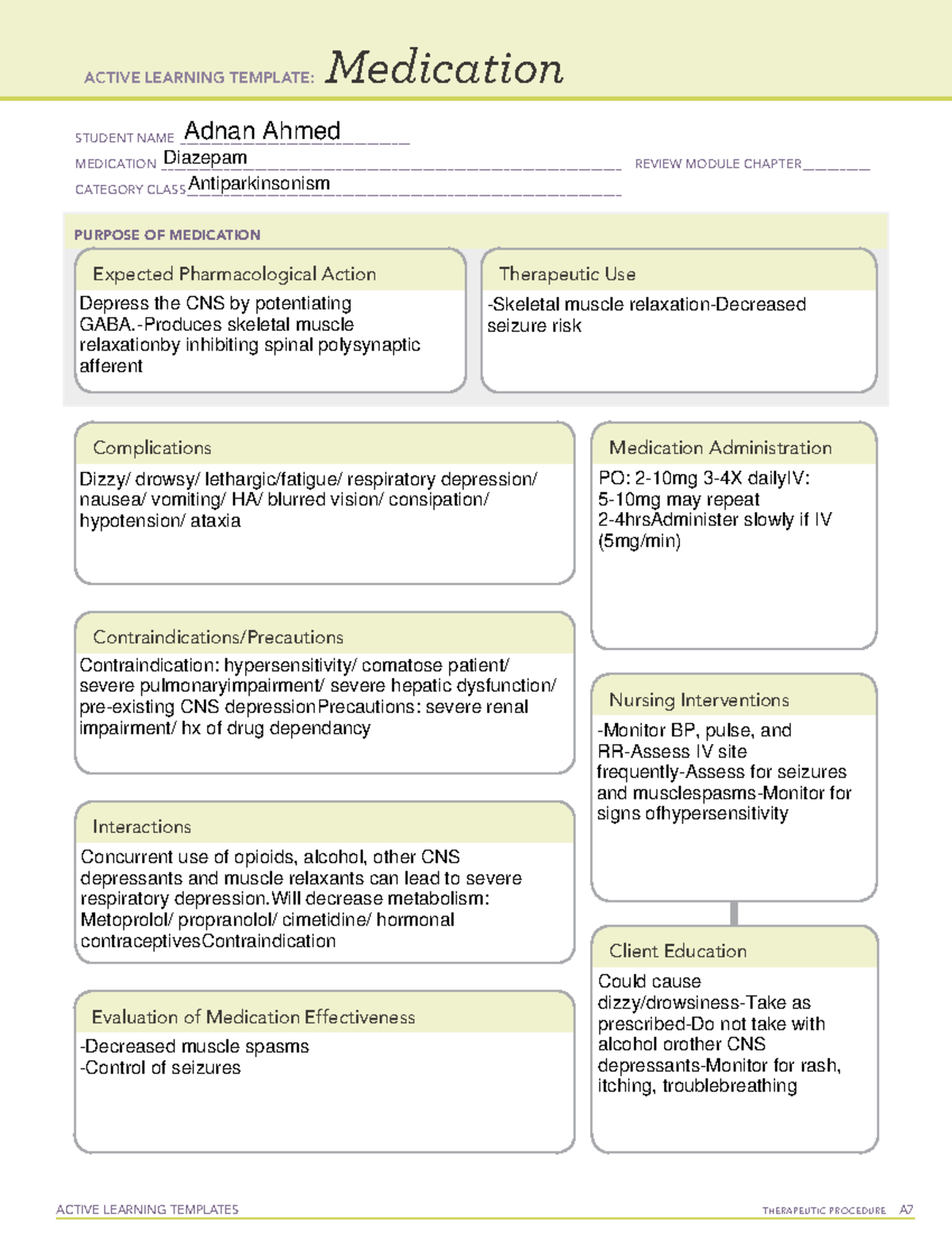 Week 6 Drug 1 - Drug template for that weeks drugs. - ACTIVE LEARNING ...