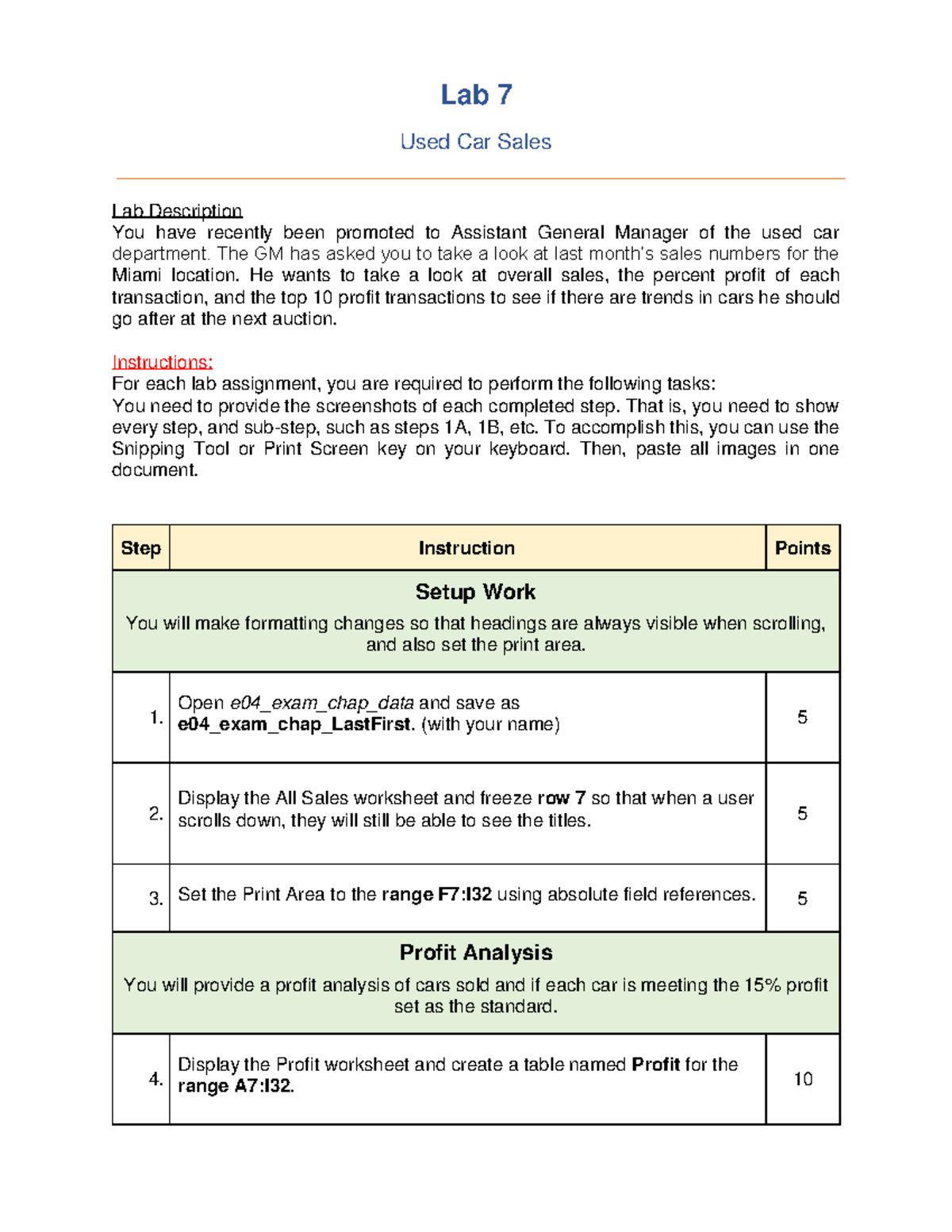 Lab7Office 365 - Lecture Instructions - Lab 7 Used Car Sales Lab ...