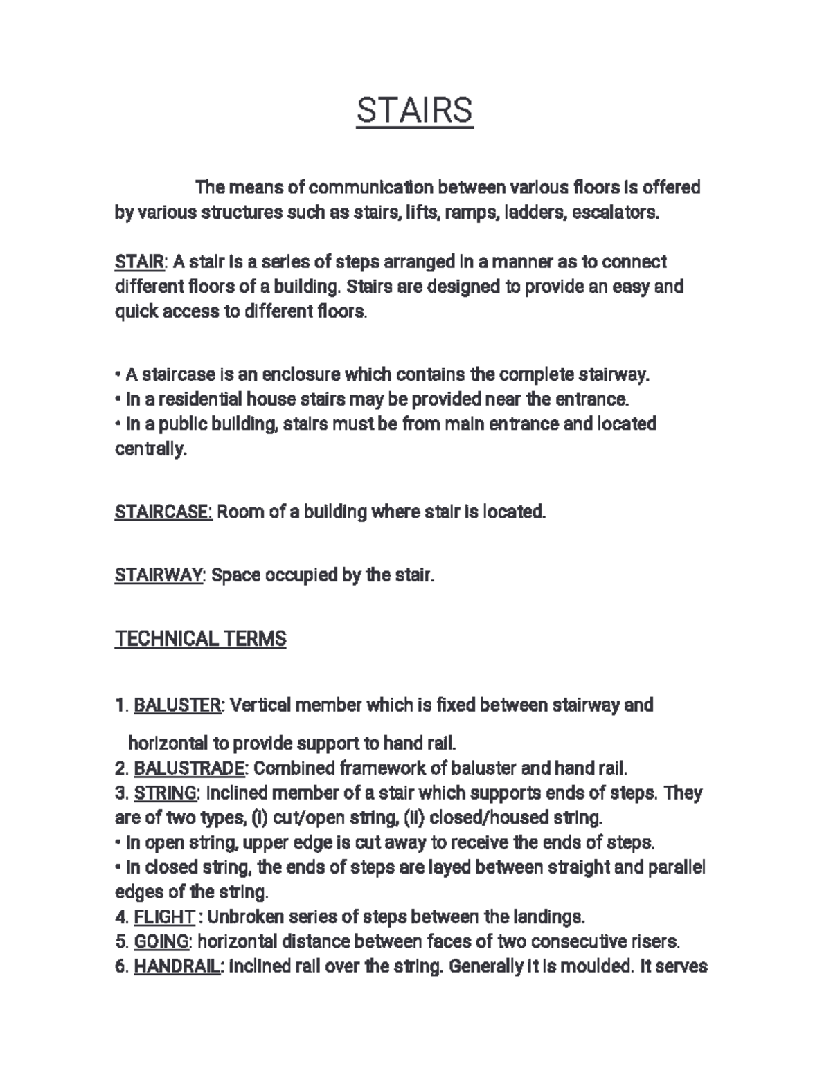 Stairs - STAIRS The means of communication between various floors is ...