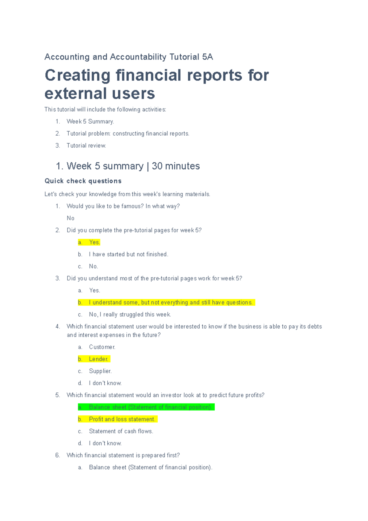 BACC011 Tutorial 5A - Accounting and Accountability Tutorial 5A ...