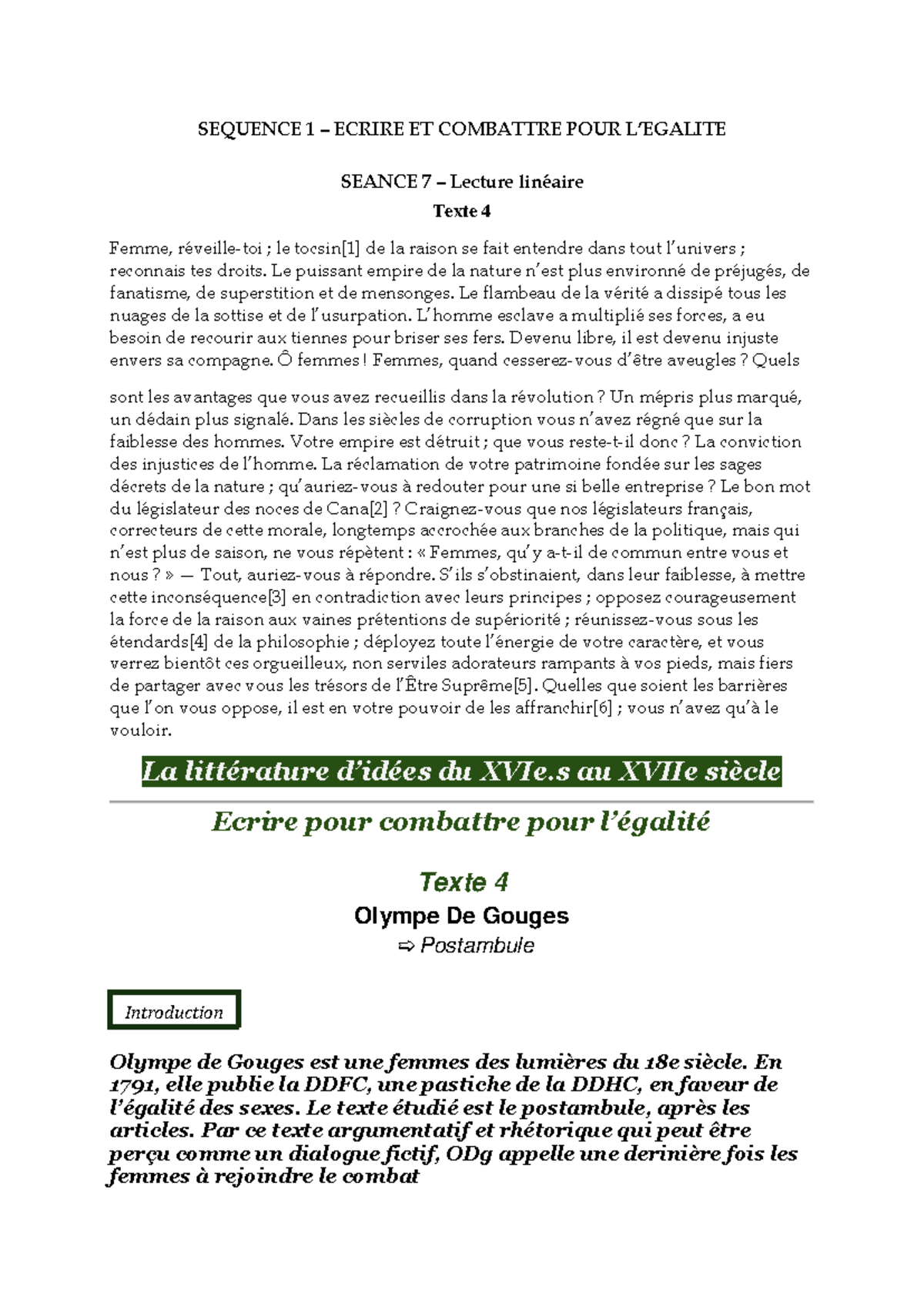 Olympe de gouges postambule - SEQUENCE 1 – ECRIRE ET COMBATTRE POUR L ...