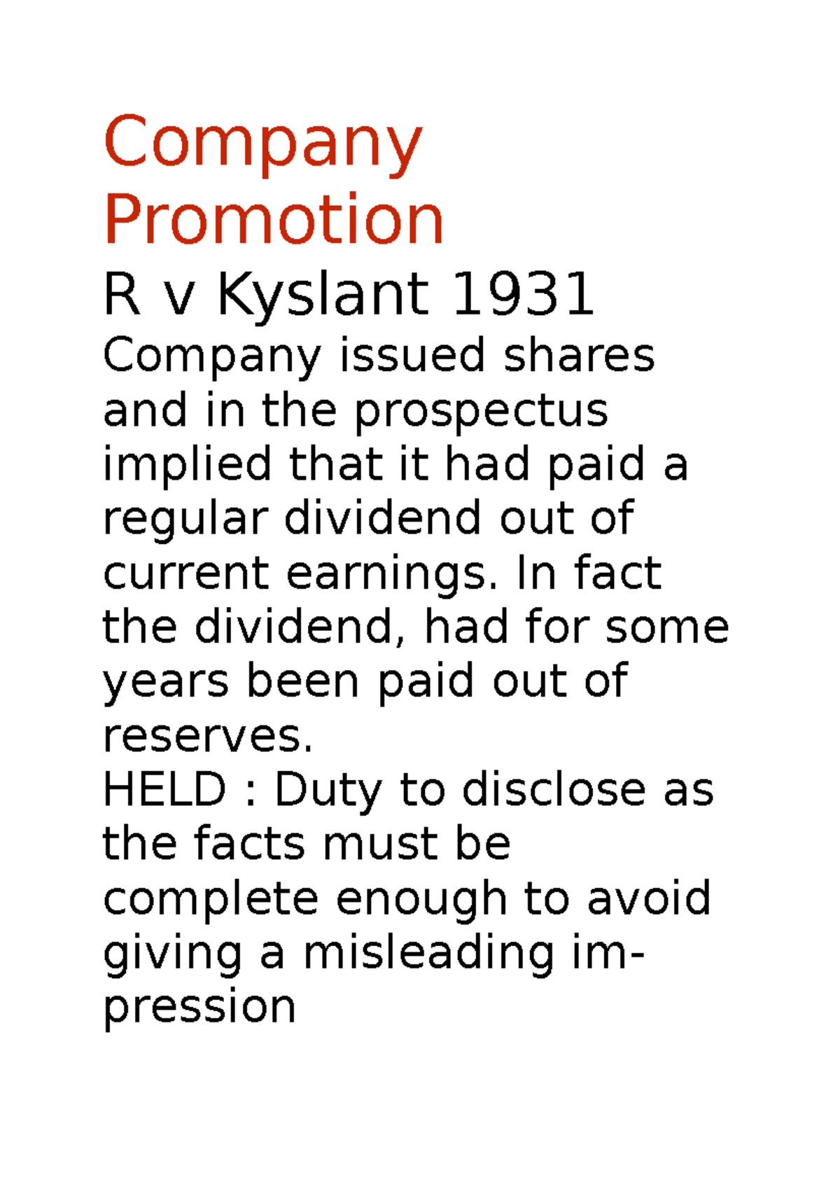 Company Law - Case Laws - case laws for essays - Company Promotion R v ...