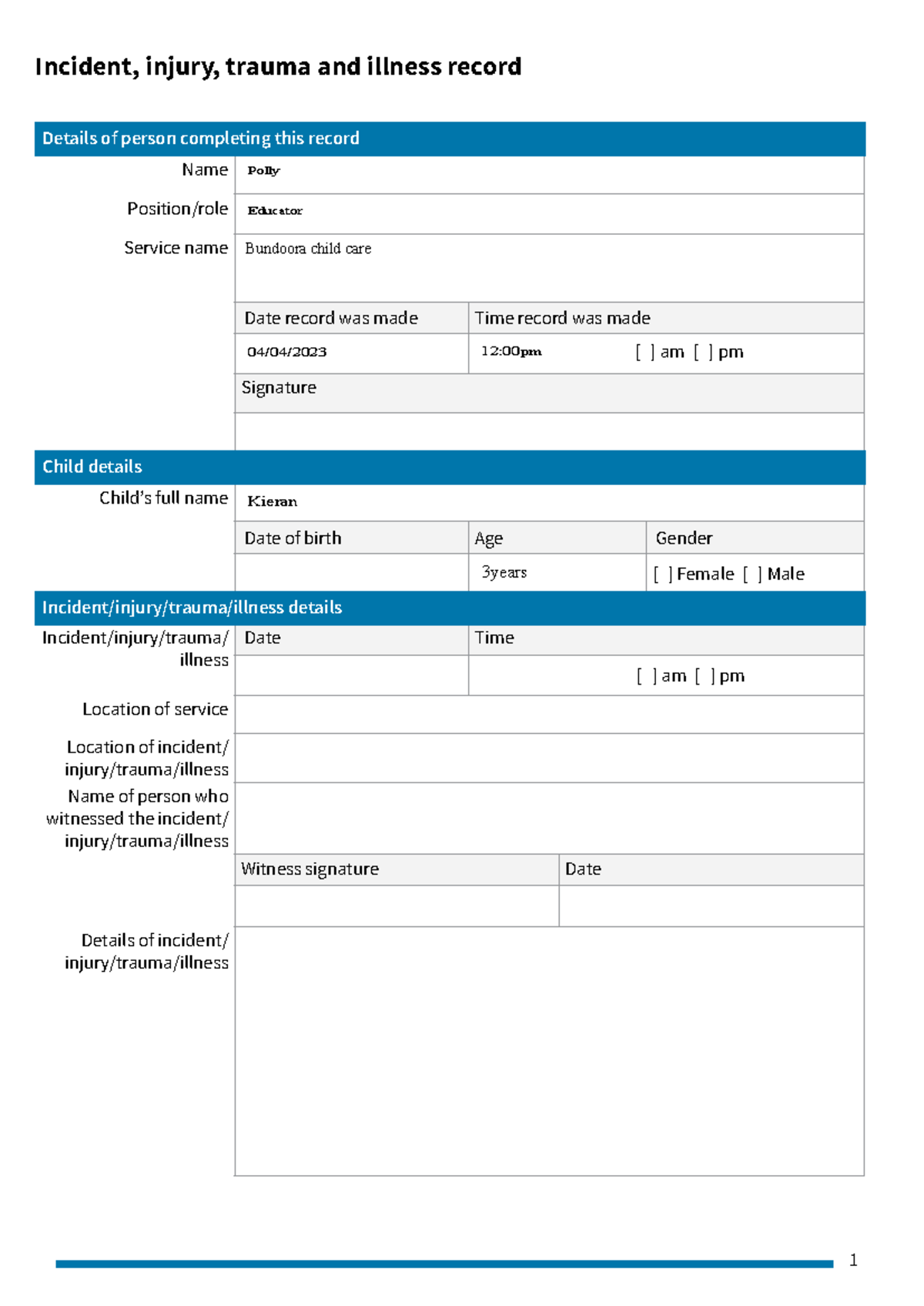 Incident injury trauma and ilness record interactive final - Incident ...
