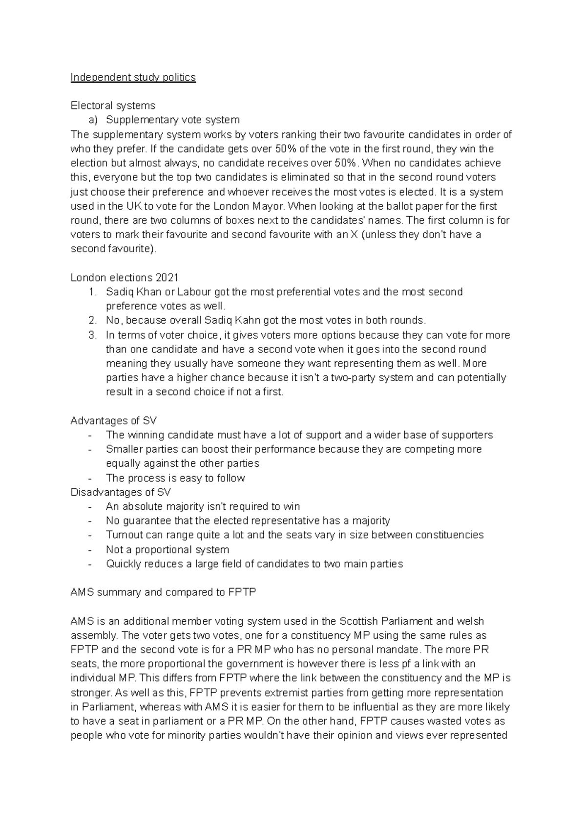 Electoral systems - Independent study politics Electoral systems a ...