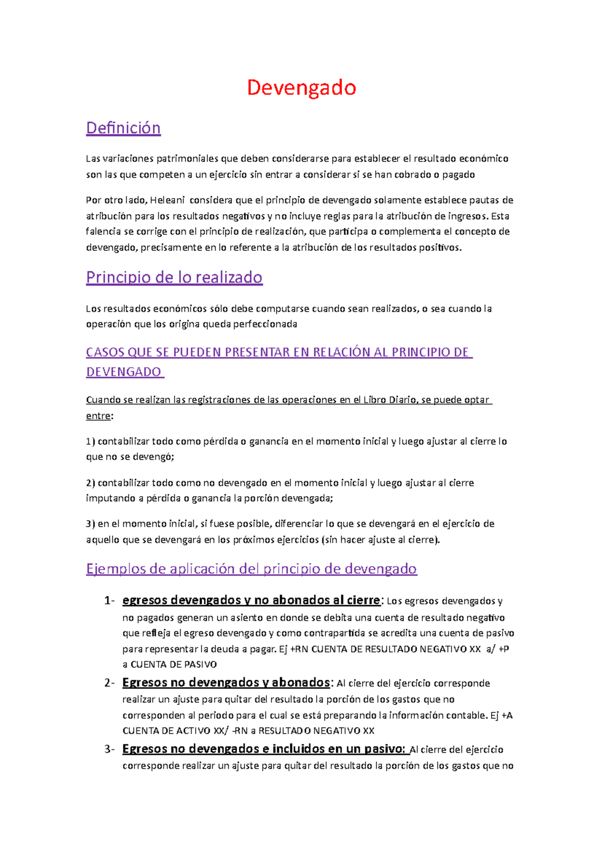 Resumen Devengado y Realización - Devengado Definición Las variaciones ...