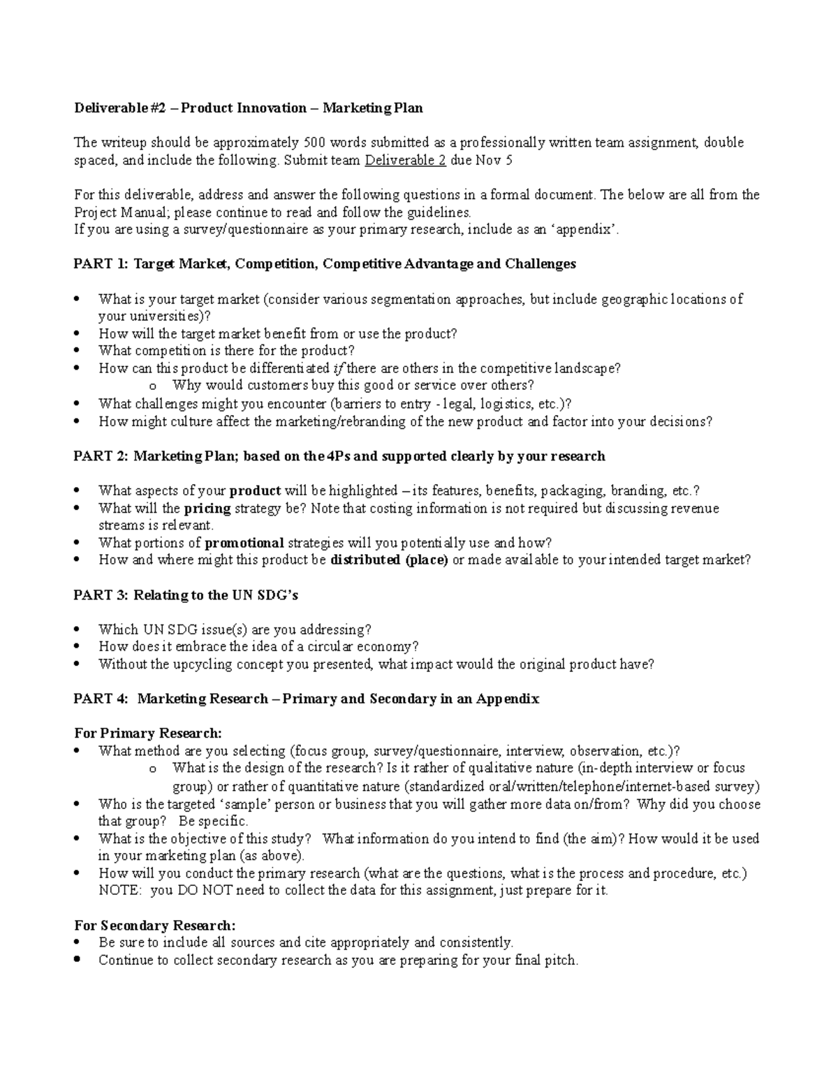 Gc Deliverable 2 V3 Deliverable 2 Product Innovation Marketing Plan The Writeup Should 