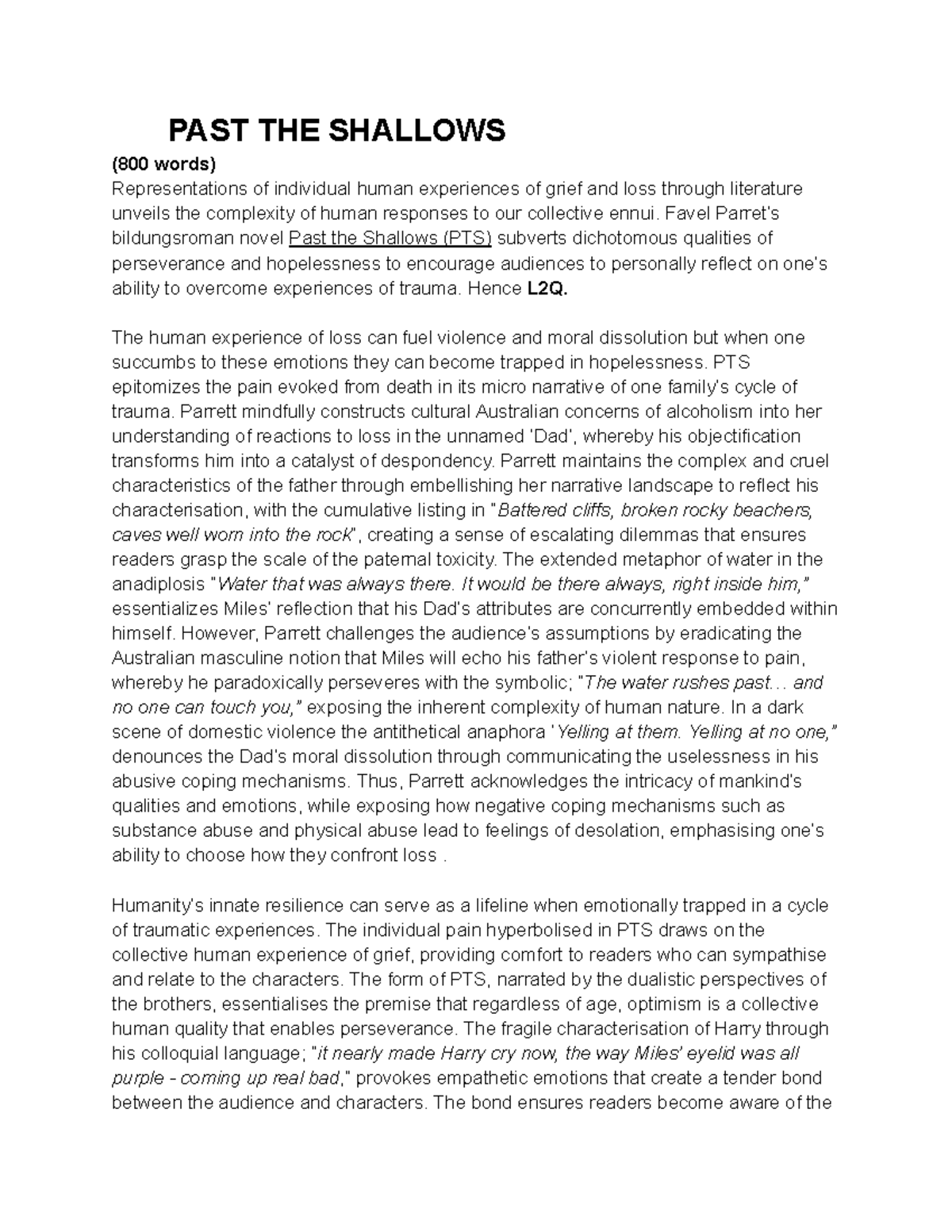 Essay Past the Shallows Common Mod by Elise - PAST THE SHALLOWS (800 ...