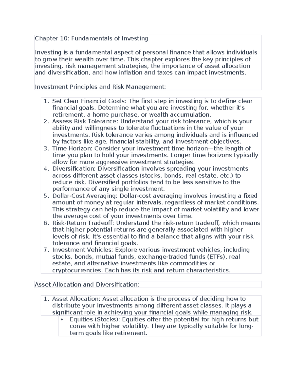 Summary - Chapter 10 - Personal Finance - Chapter 10: Fundamentals of ...