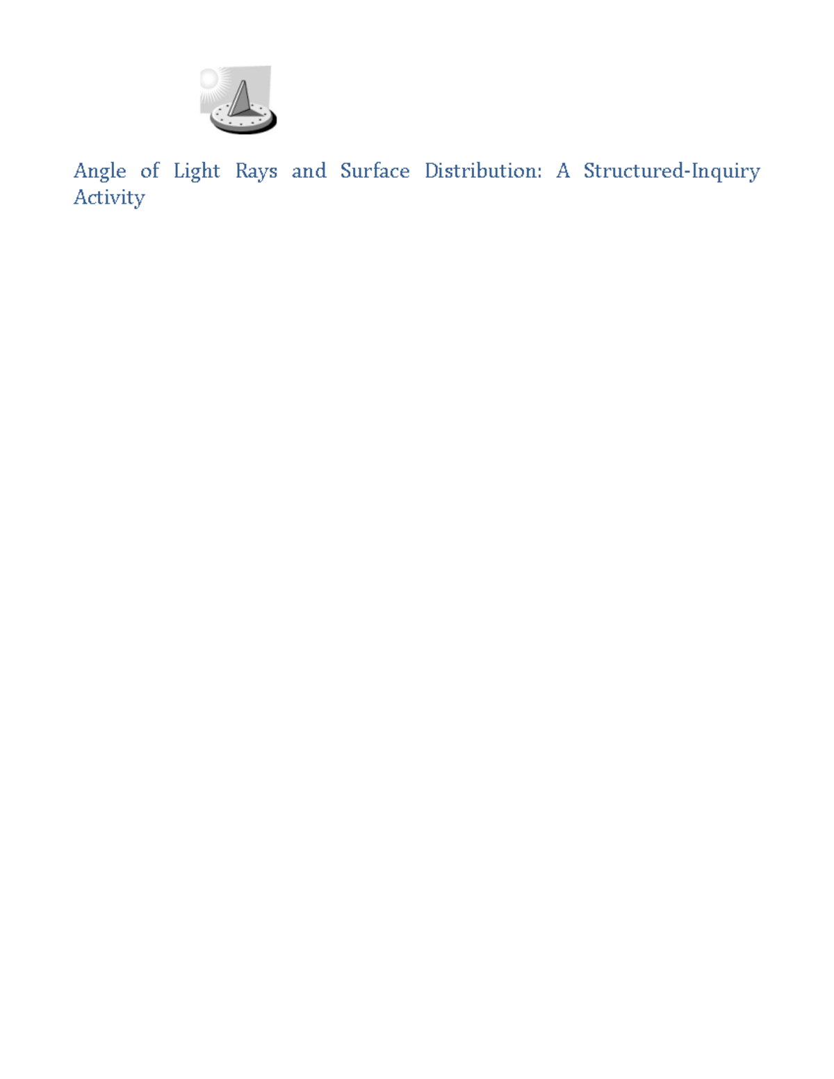 Angle of Light Rays Activity - Angle of Light Rays and Surface Distribution: A Structured ...