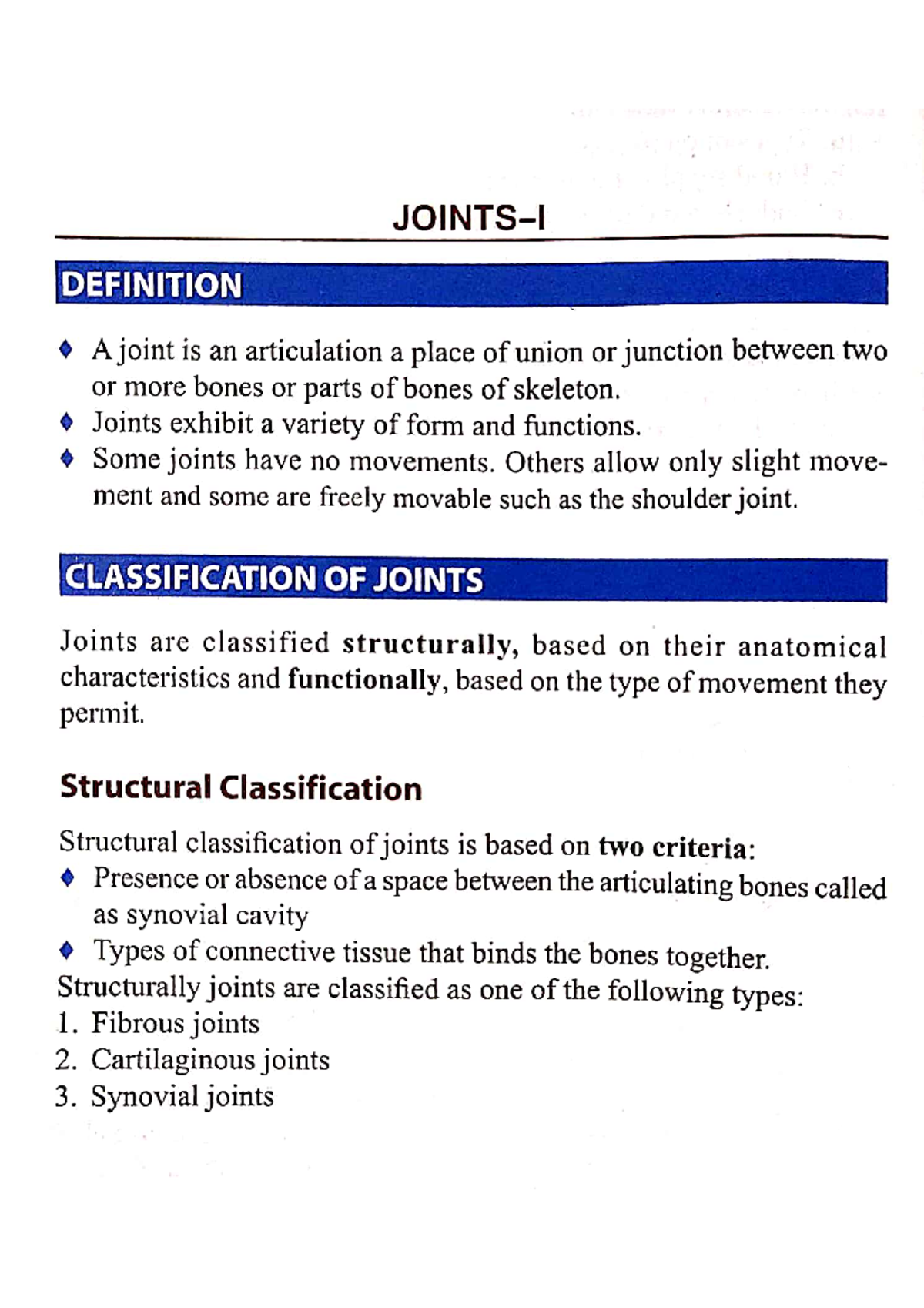 Joints-1 - Summary of joints part 1 - Bachelor of Ayurveda medicine and ...