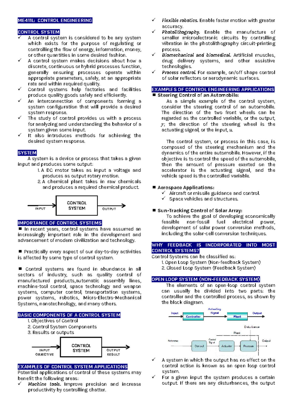 Control Engineering Prelim - ME411L: CONTROL ENGINEERING CONTROL SYSTEM ...