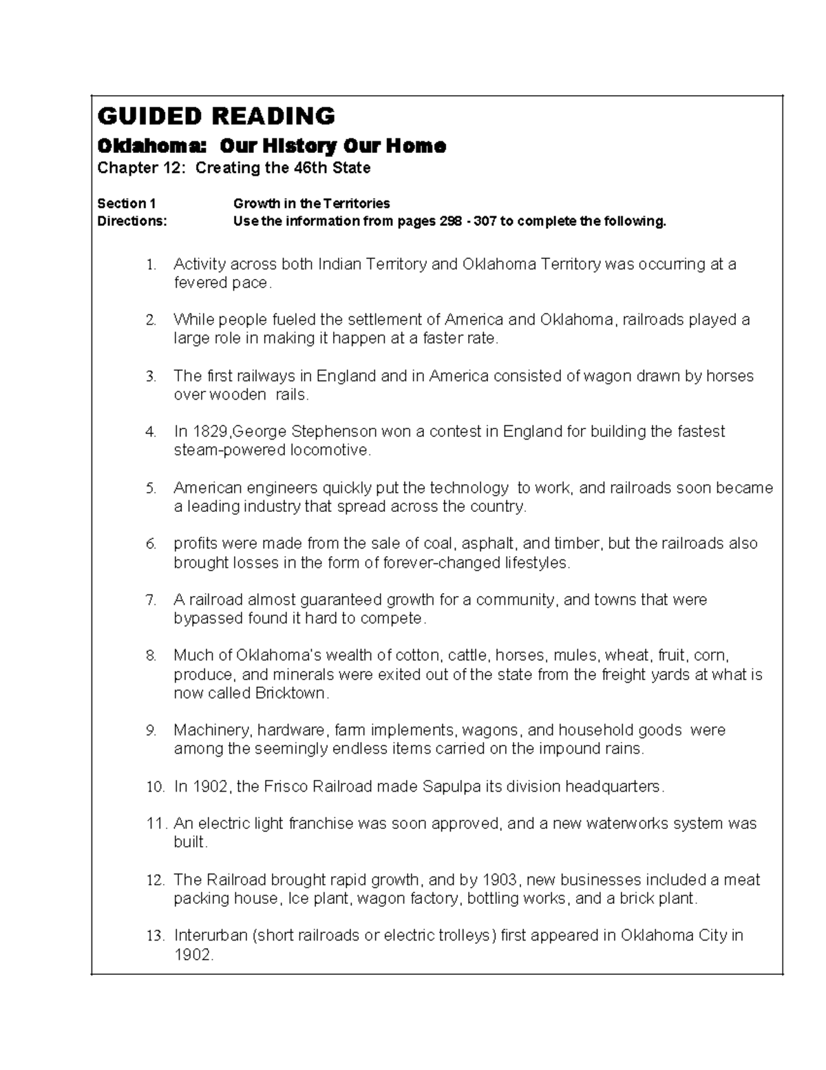 Ch 12 GR (1)-1 - Guided reading #1 Oklahoma history - GUIDED READING ...