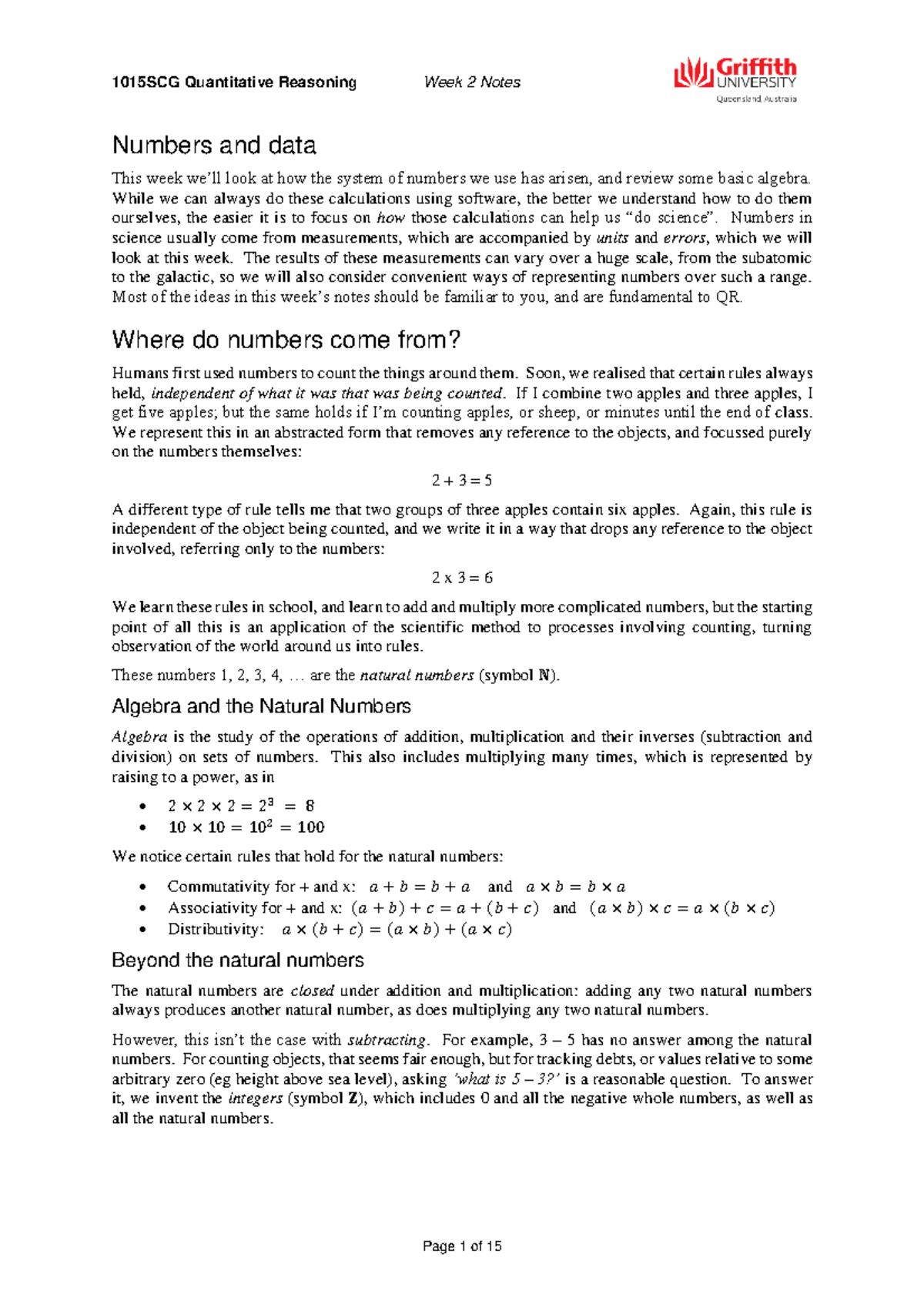 1015SCG Lecture Notes Week 2 - Numbers and data This week we’ll look at ...