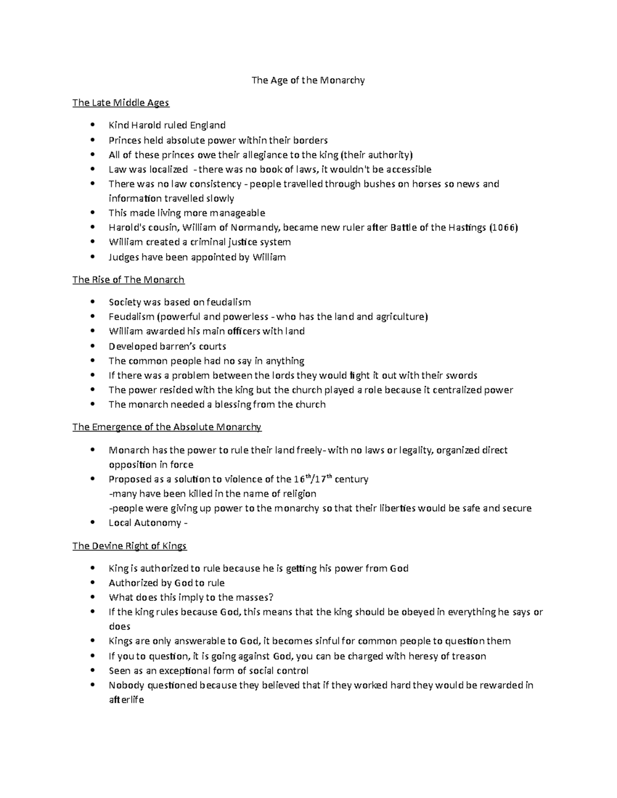 Lecture notes, Unit 4 - The Age of the Monarchy - The Age of the ...