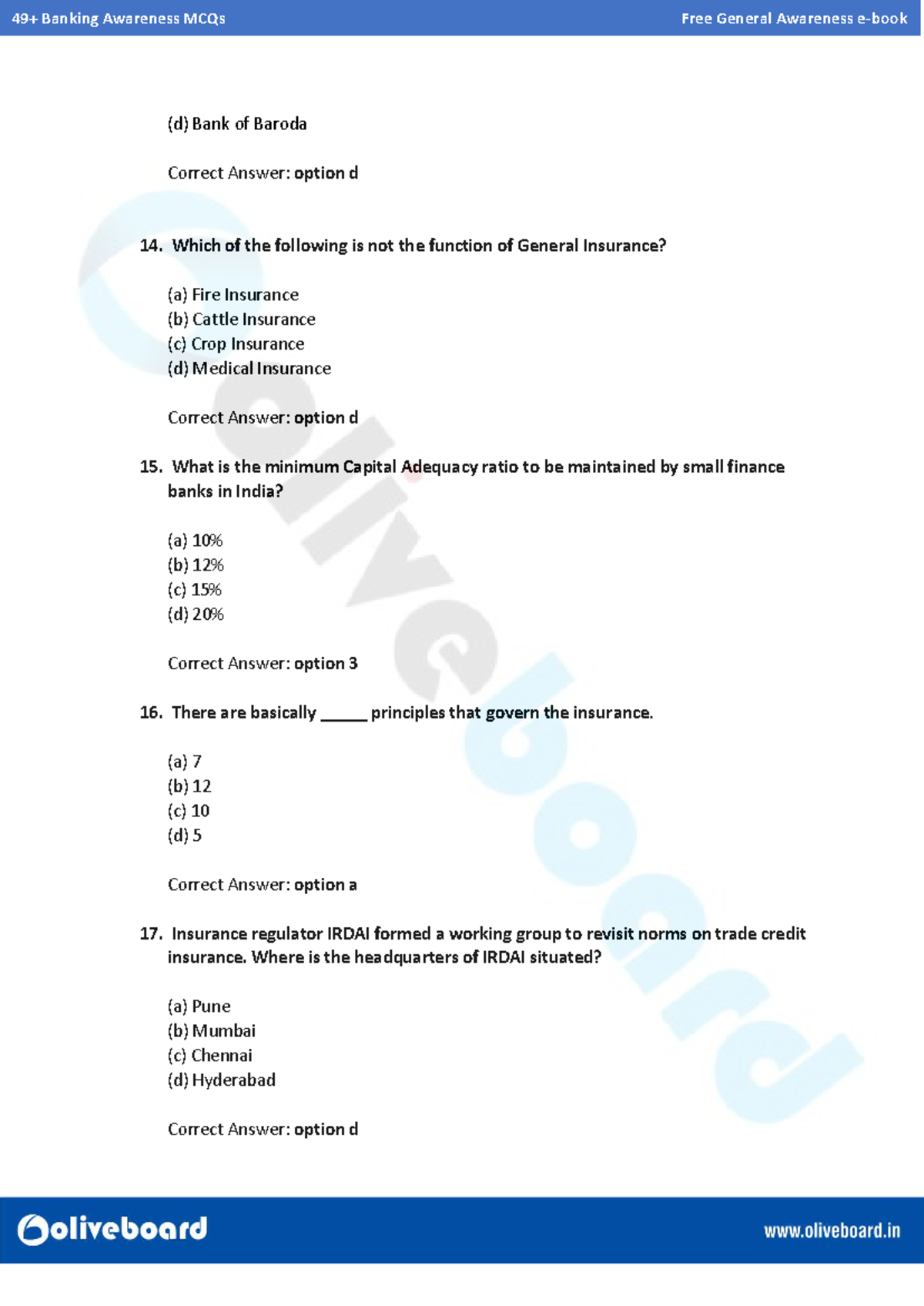 Banking MCQs 5-5 - Bank Practice - 4 9+ Banking Awareness MCQs Free ...