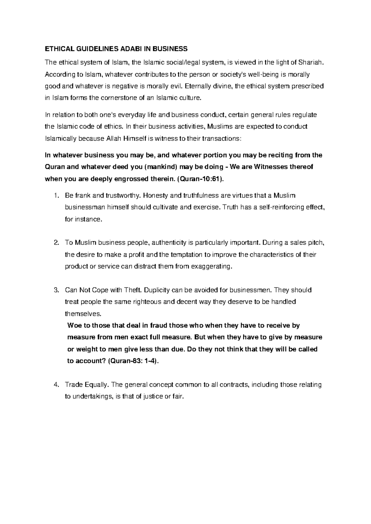 Ethical Guidelines Adabi IN Business - ETHICAL GUIDELINES ADABI IN ...