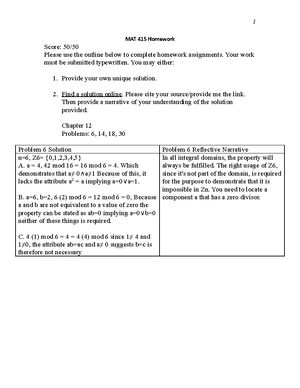 MAT 415 Module 2 Homework - MAT 415 Homework Chapter 5 Exercises: 10, 14, 23 Score: 50/ Please ...