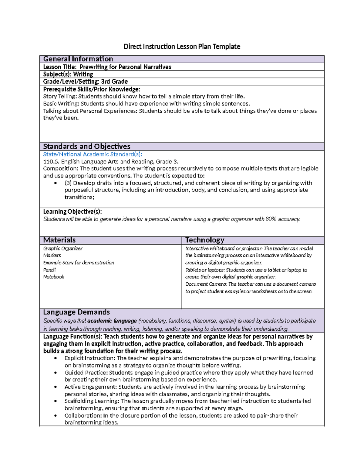 C365 task 1 - Passed first attempt - Direct Instruction Lesson Plan Template General Information ...