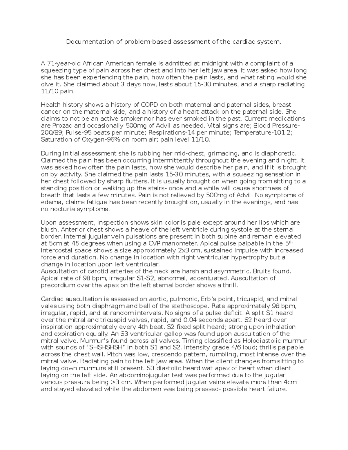 Module 9Cardiac System Assignment 06032021 - Documentation of problem ...