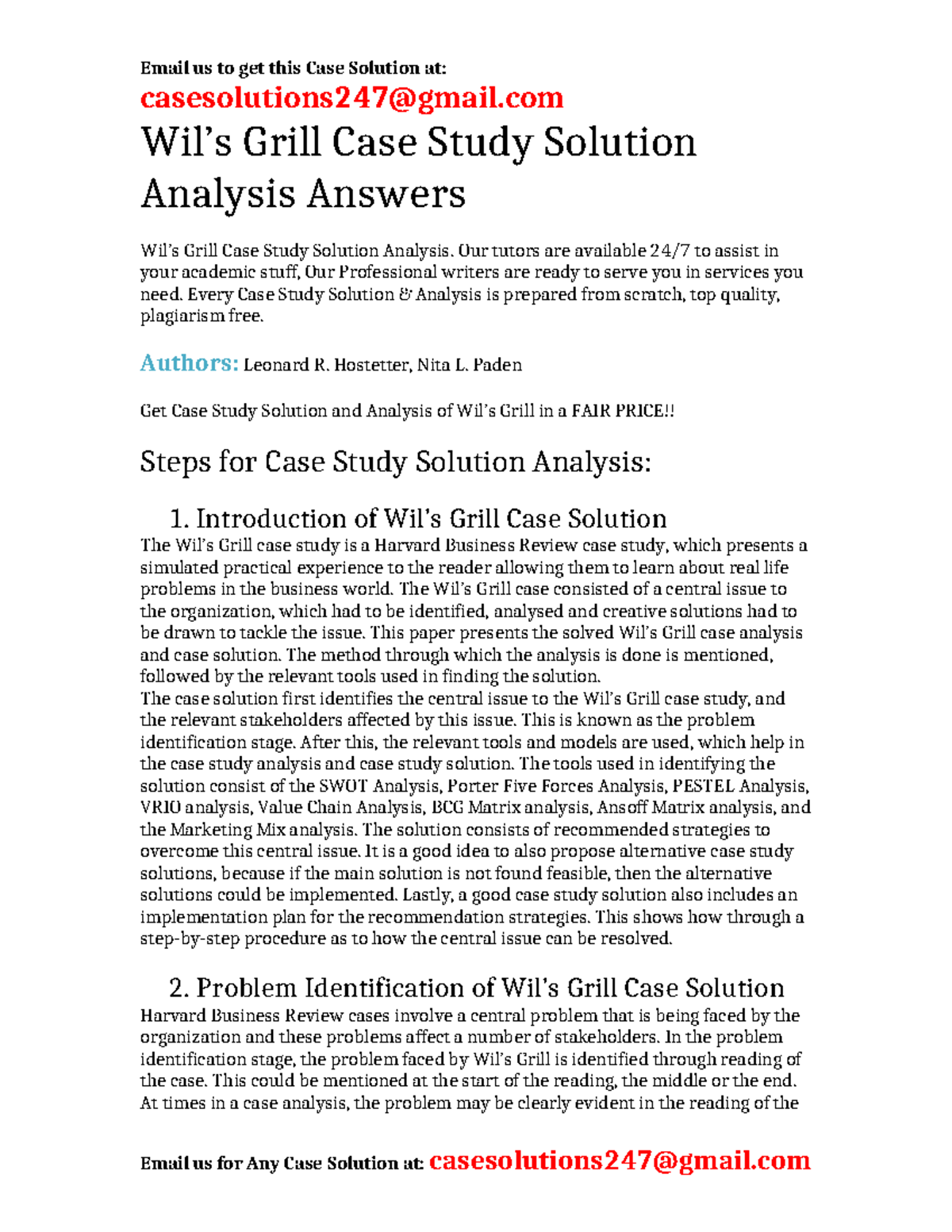 Wil's Grill Case Study Solution Analysis - Our tutors are available 24/7 to assist in your ...