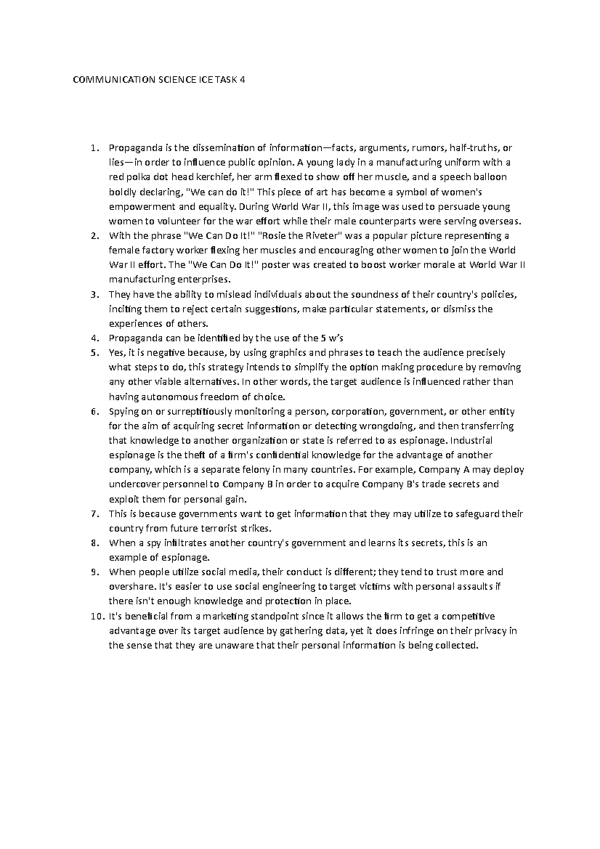 ICE TASK 4 - work given by the lecturer to complete for marks ...