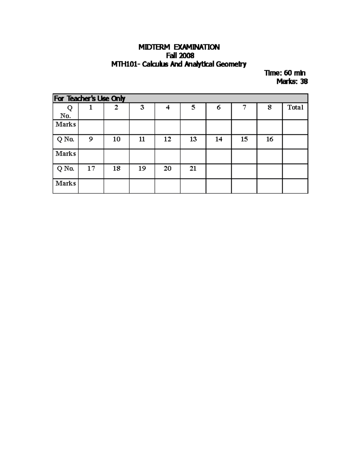MTH101 Mid Term Past Paper BY Asfand YARR - MIDTERM EXAMINATION Fall ...
