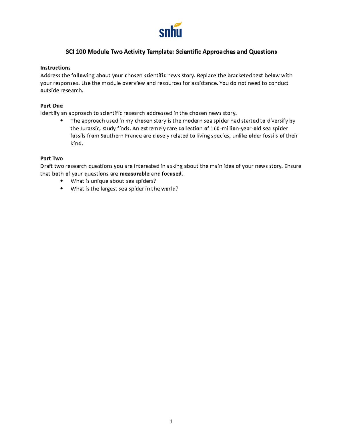 SCI 100 Module Two Activity Template - Replace the bracketed text below with your responses. Use ...