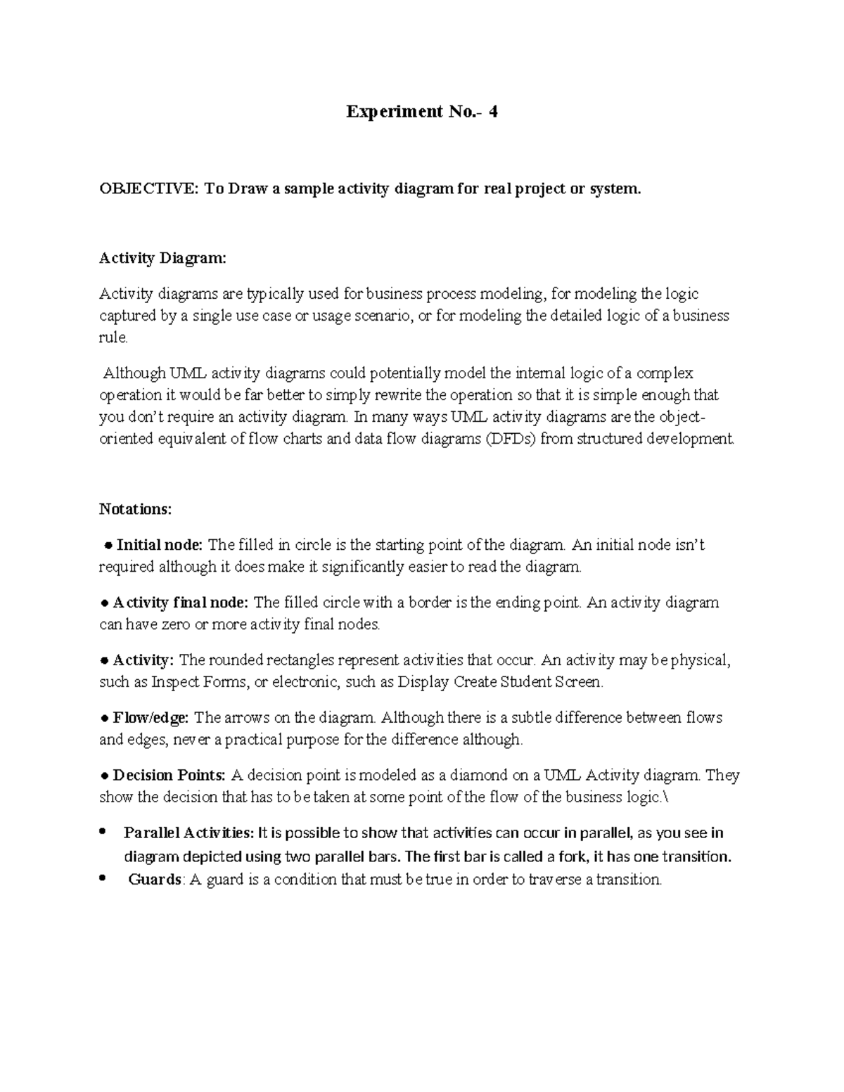 Activity Diagram - Experiment No.- 4 OBJECTIVE: To Draw a sample ...