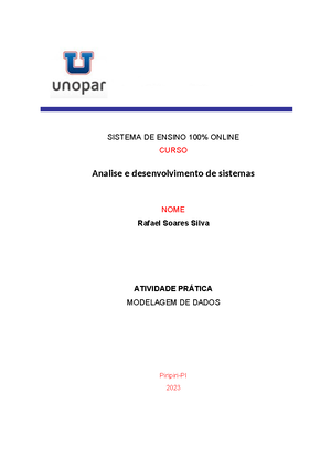Análise e Modelagem de Sistemas - UNOPAR – UNOPAR ENGENHARIA DE SOFTWARE PORTFÓLIO – RELATÓRIO ...