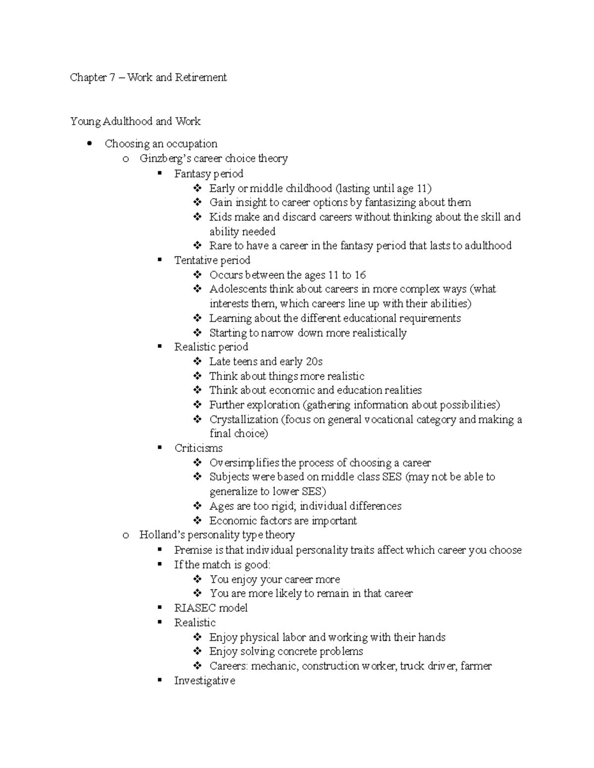 Adulthood and Aging Chapter 7 - Chapter 7 – Work and Retirement Young ...