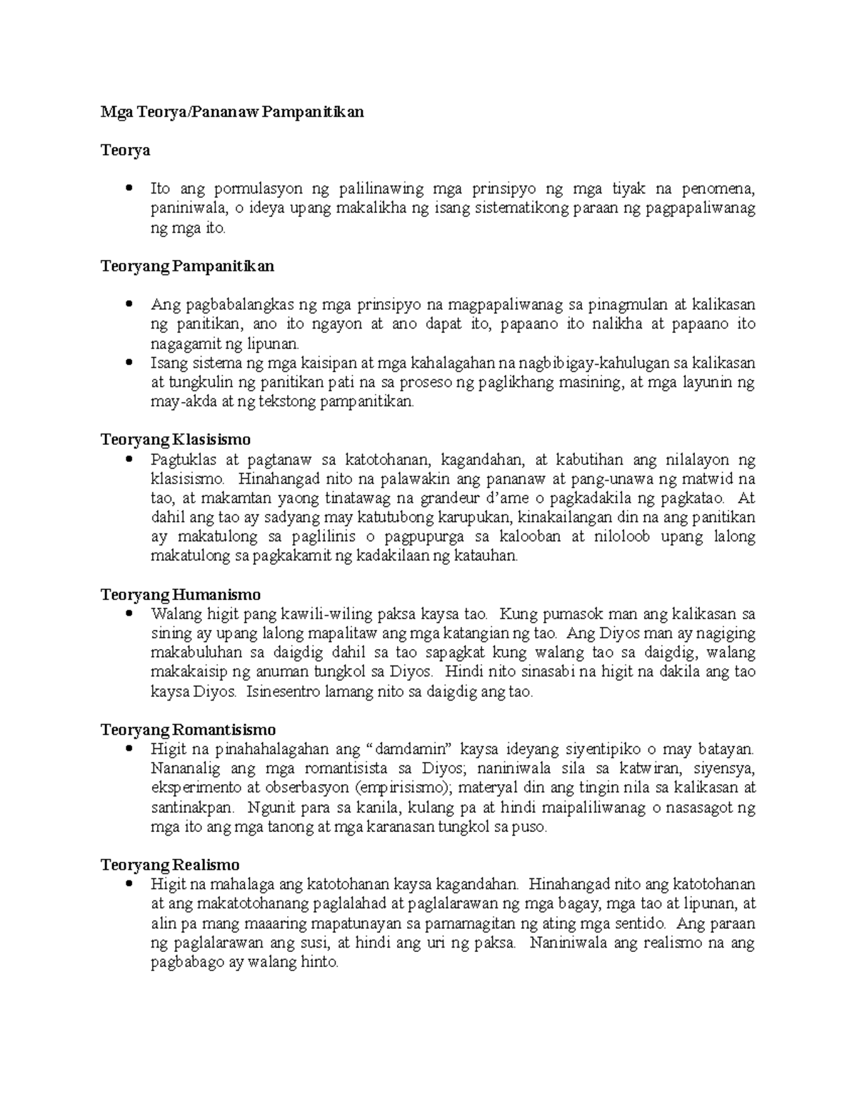 Filipino Mga Teorya - Mga Teorya/Pananaw Pampanitikan Teorya Ito ang ...