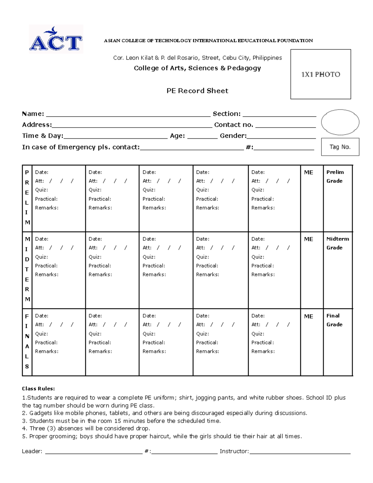 score sheet for students and teachers - ASIAN COLLEGE OF TECHNOLOGY ...