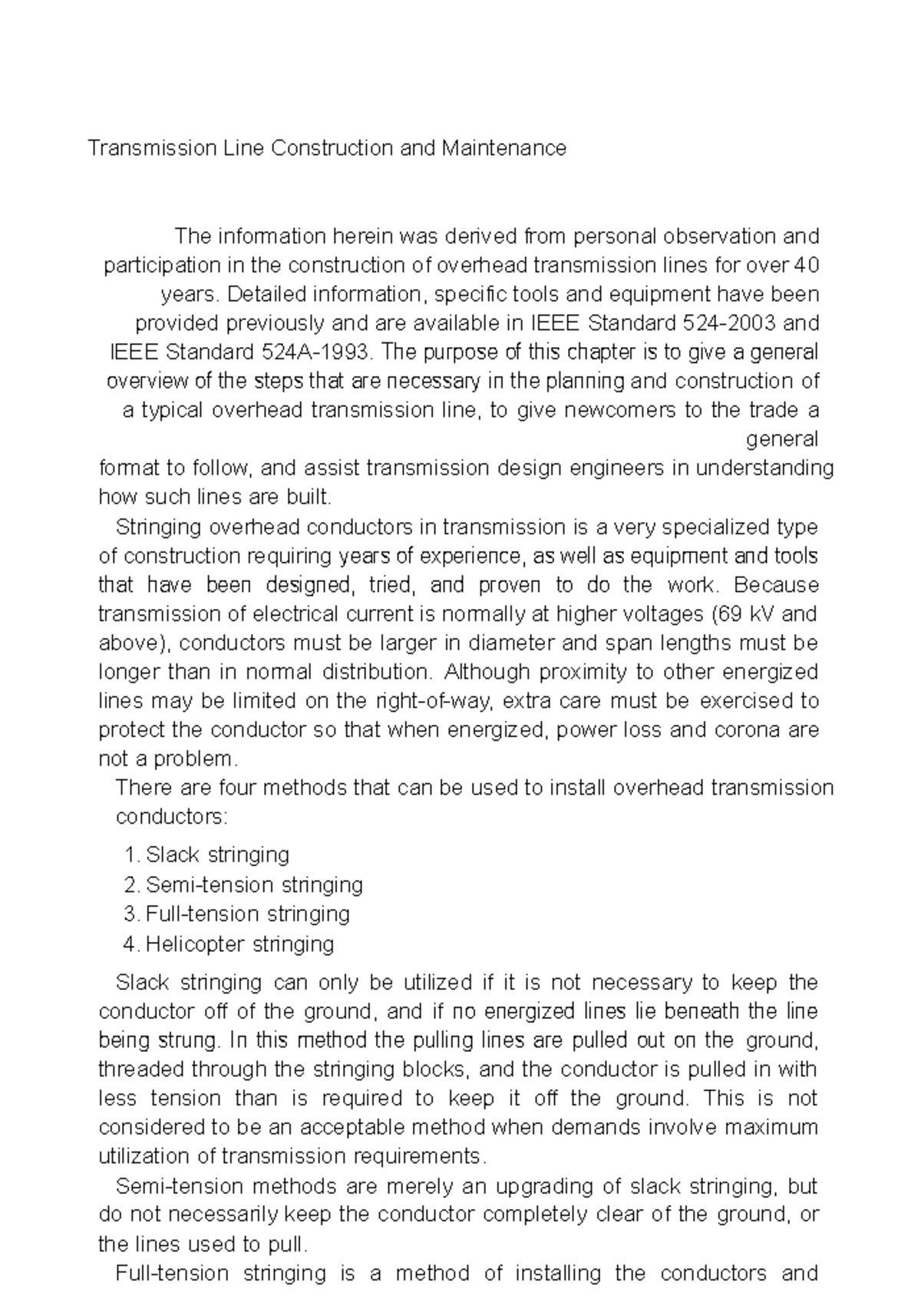 Transmission Line Construction and Maintenance - Detailed information ...