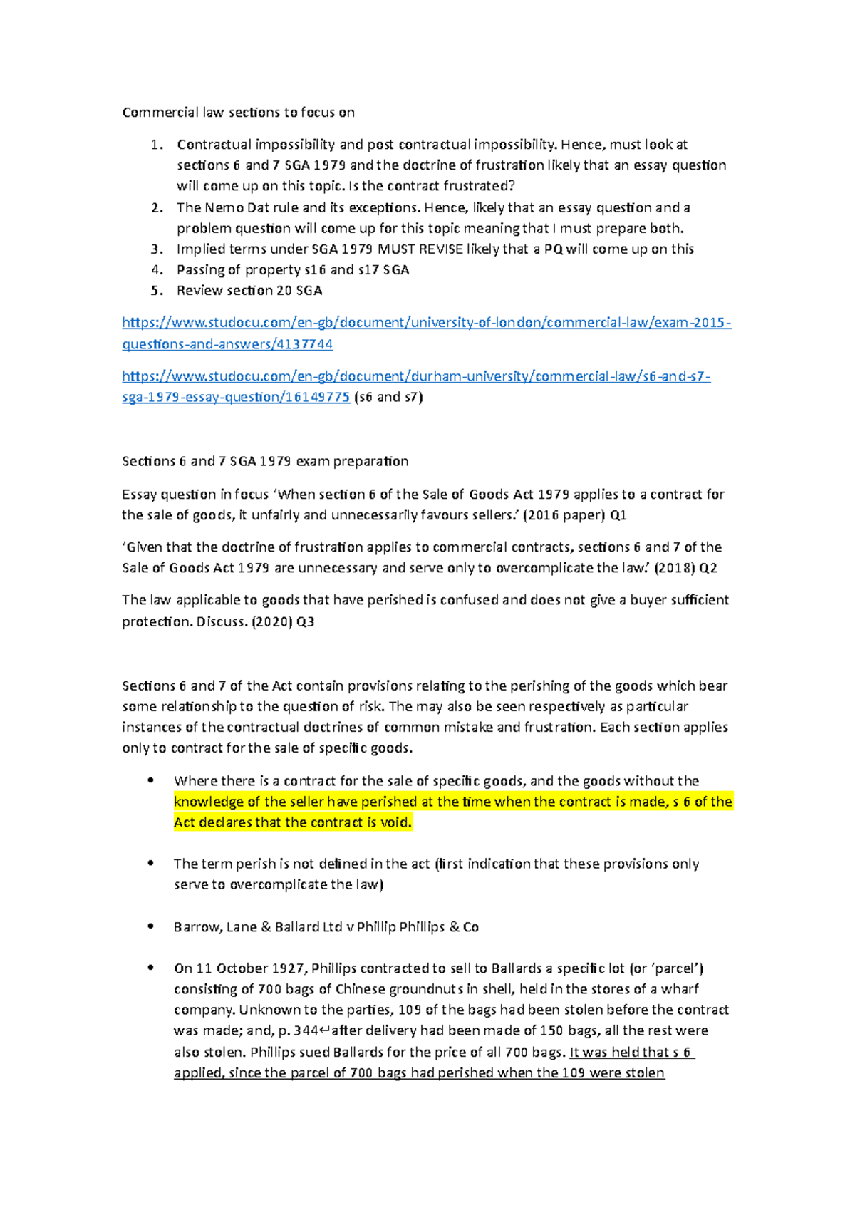 Commercial law s6 and 7 exam prep - Commercial law sections to focus on ...