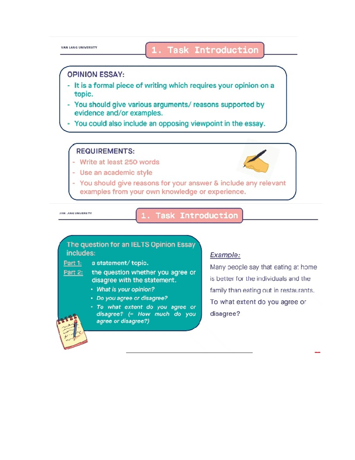 Opinion Essay - Writing - VAN LANG UNIVERSITY 1. Task Introduction ...