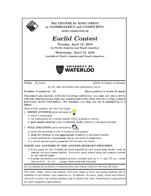 2024Euclid Solution - The CENTRE for EDUCATION in MATHEMATICS and ...
