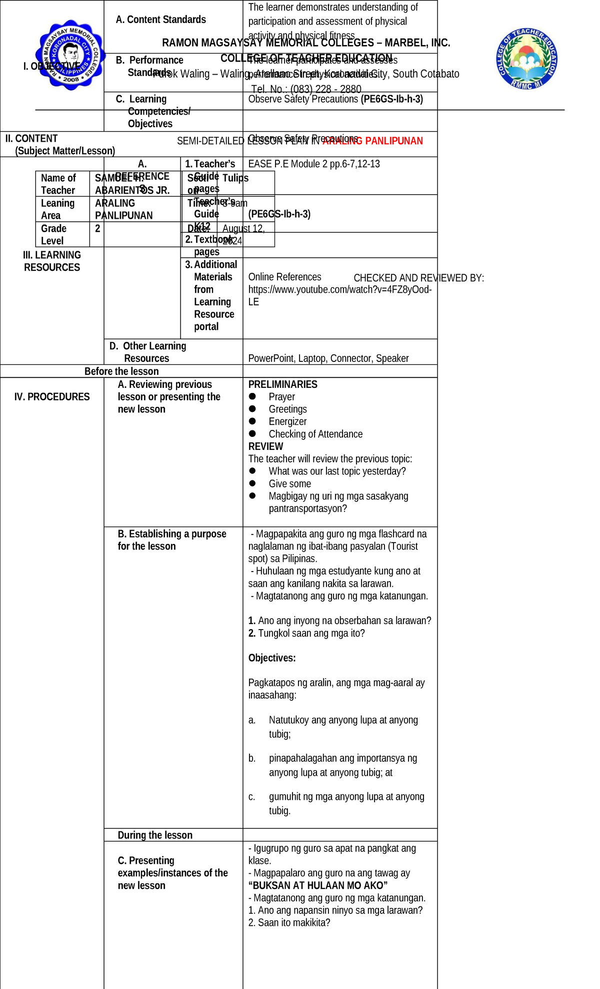 Abarientos-RMMC-MI-CTE- Lesson-PLAN- Format - RAMON MAGSAYSAY MEMORIAL ...
