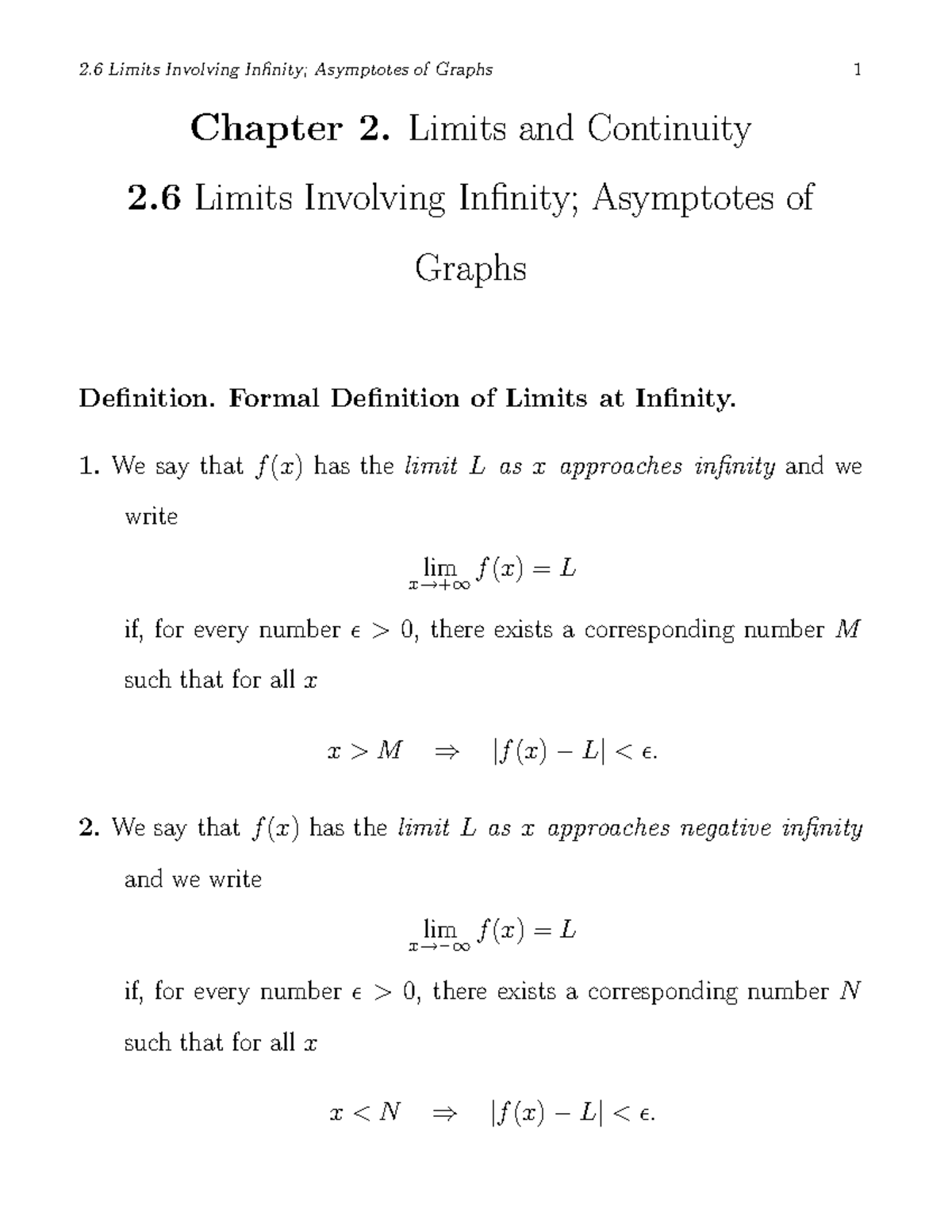C2s6 - Calculus I lecture notes - Chapter 2. Limits and Continuity 2 ...