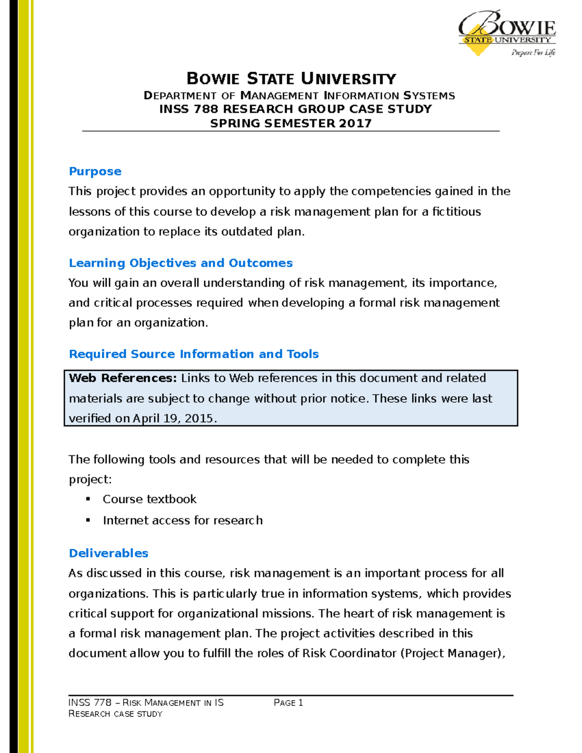 Doc - BOWIE STATE UNIVERSITY DEPARTMENT OF MANAGEMENT INFORMATION ...