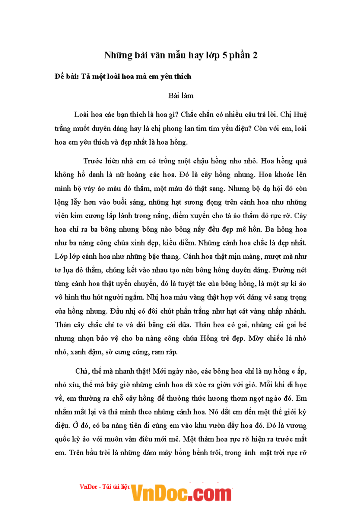Nhung bai van hay lop 5 phan 2 - Những bài văn mẫu hay lớp 5 phần 2 Đề bài: Tả một loài hoa mà ...