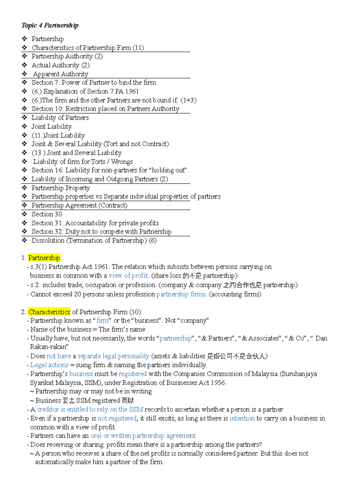 BL Notes Topic 4 Partnership - Topic 4 Partnership Partnership ...