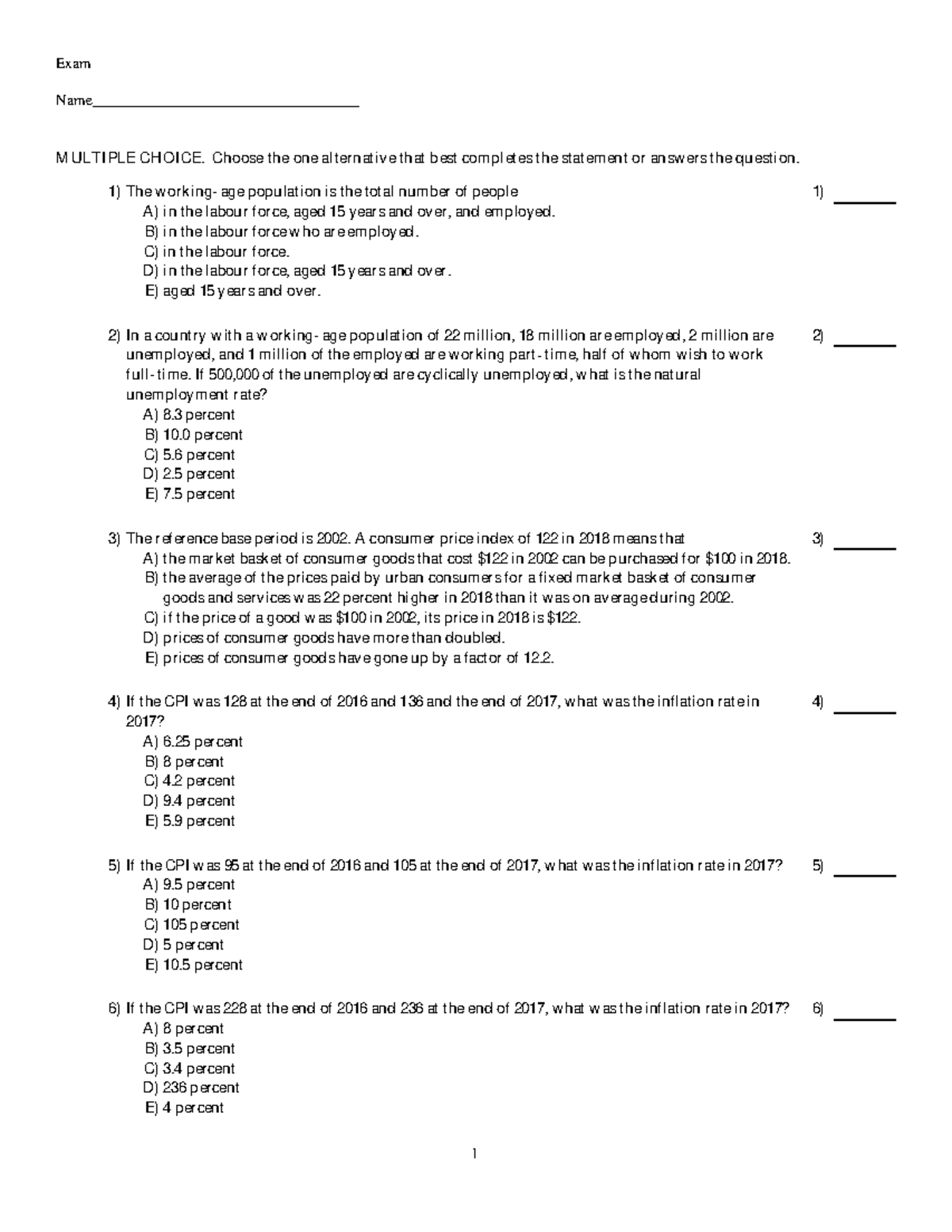 Chapter 5 econ work - Exam Name ...