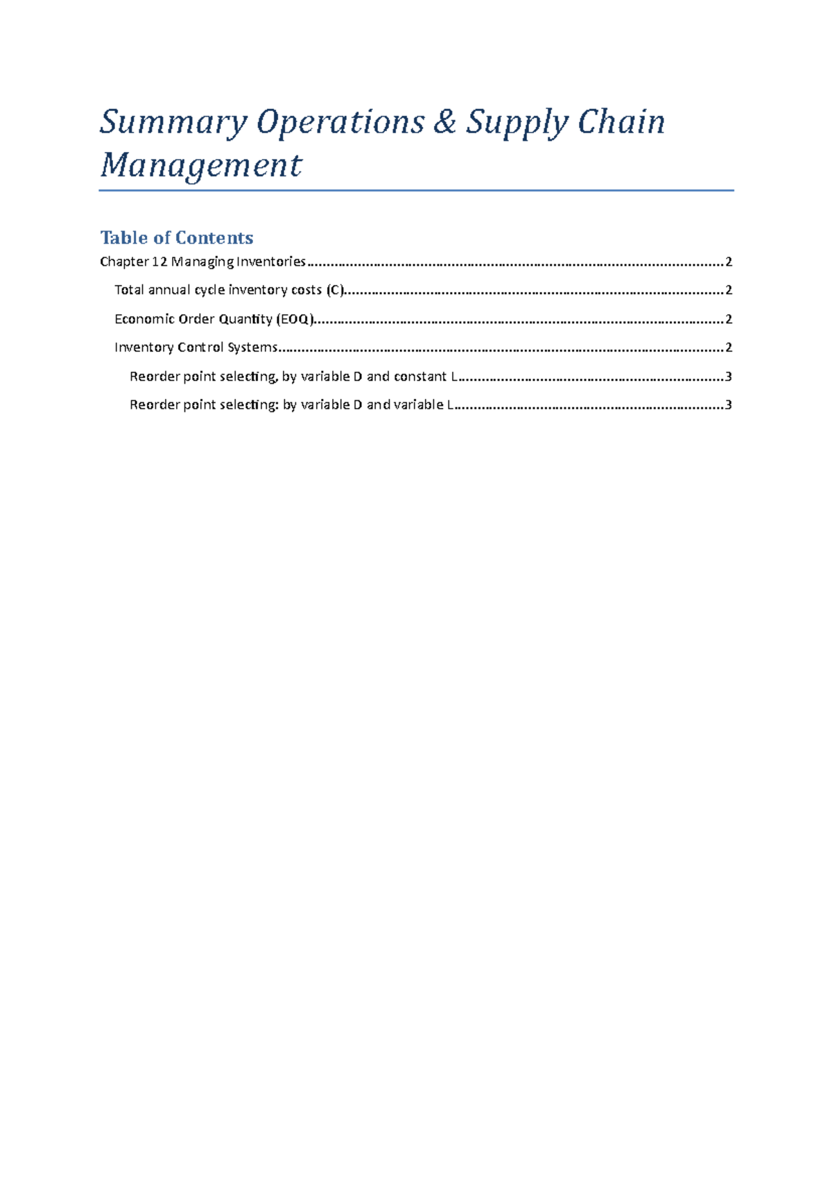 Summary Operations & Supply Chain Management - Summary Operations ...